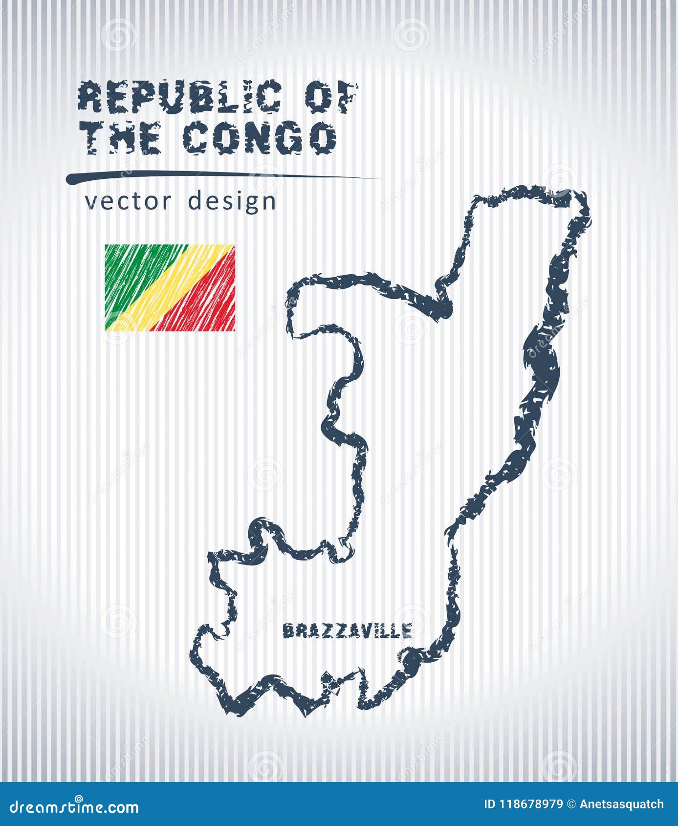 Republic of the Congo Vector Chalk Drawing Map Isolated on a White ...