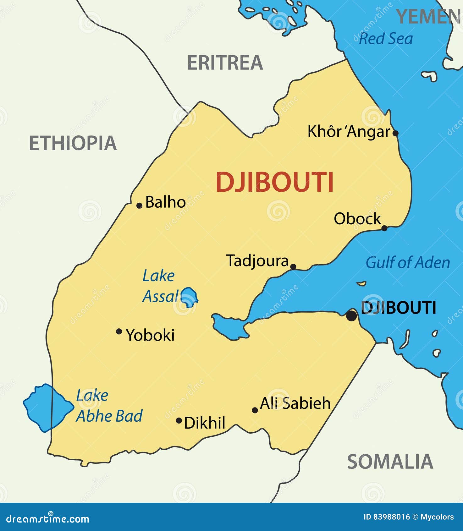 Djibouti Vector Map Isolated On White Background. High-Detailed Black ...