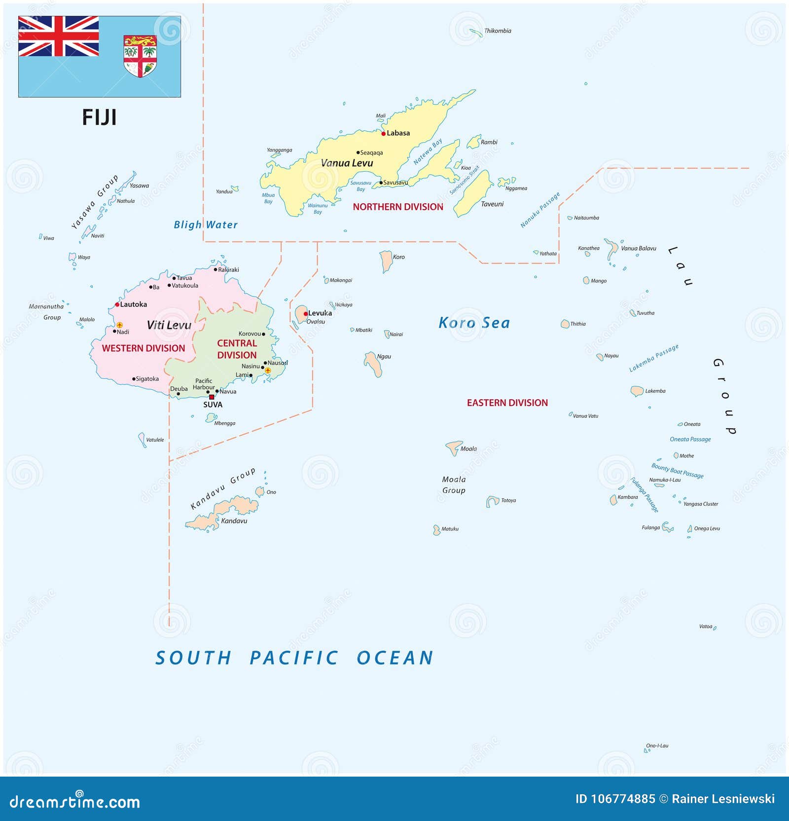 Republic of Fiji Administrative and Political Vector Map with Flag ...