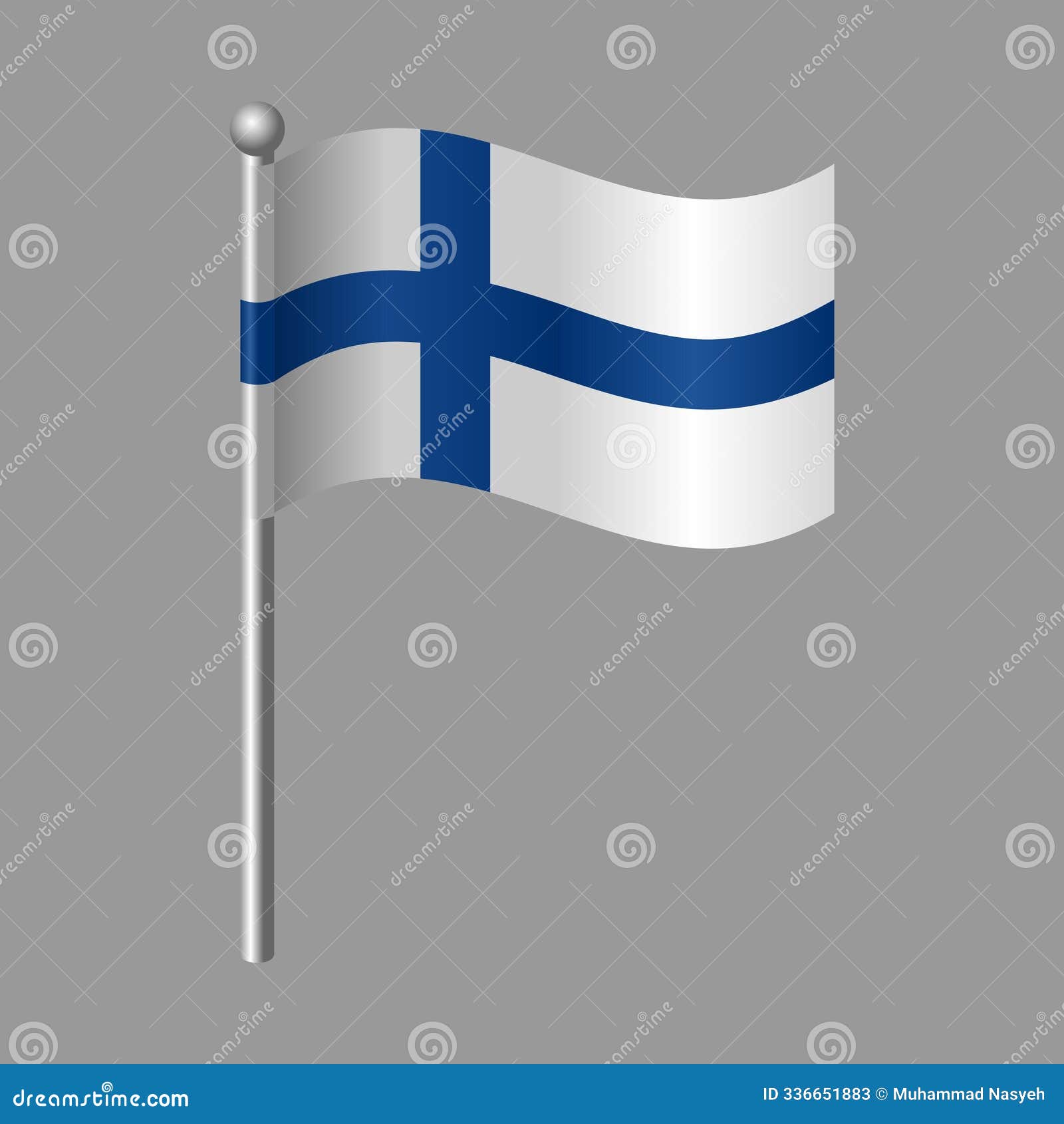 Republic of Finland Mini Flag Icon Flying with Flagpole, Flat Style ...