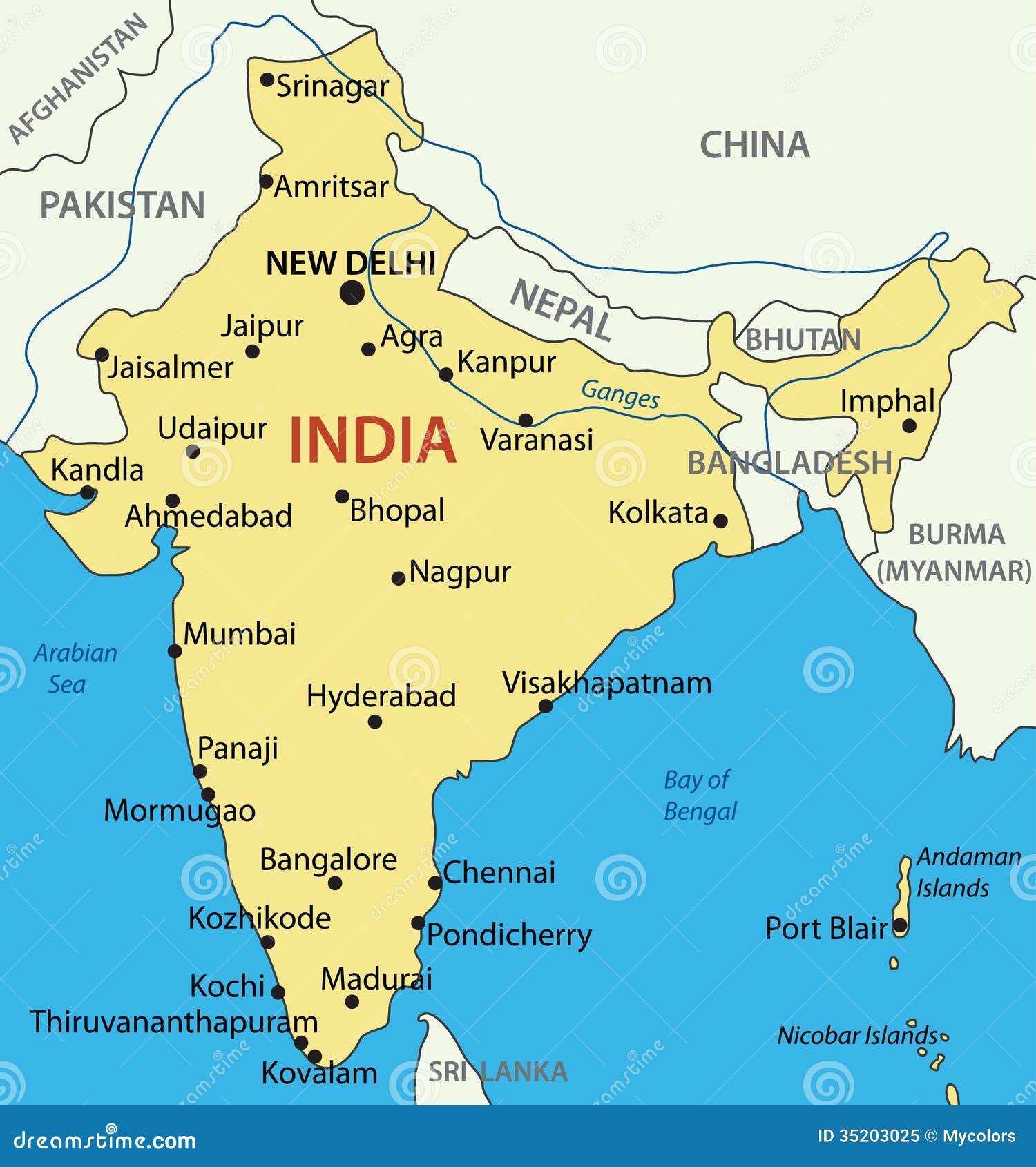Republic of India - Vector Map Stock Vector - Illustration of ganges ... Republic of India - Vector Map Stock Vector - Illustration of ganges ...