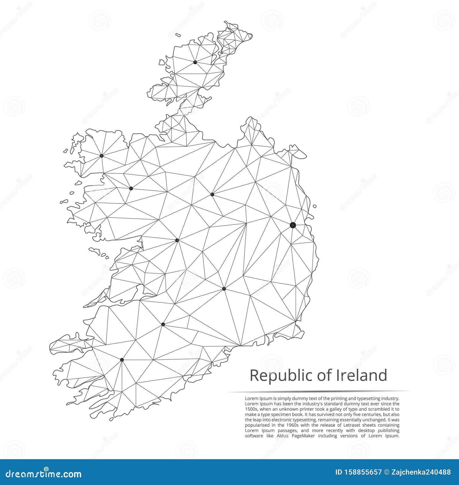 Republic of Ireland Communication Network Map. Vector Low Poly Image of ...