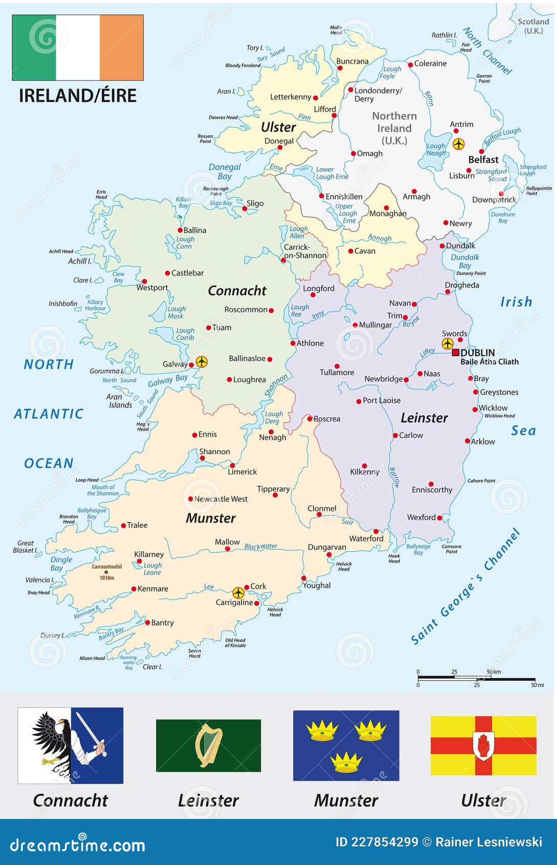 Republic of Ireland Vector Map with Flag Stock Vector - Illustration of ...
