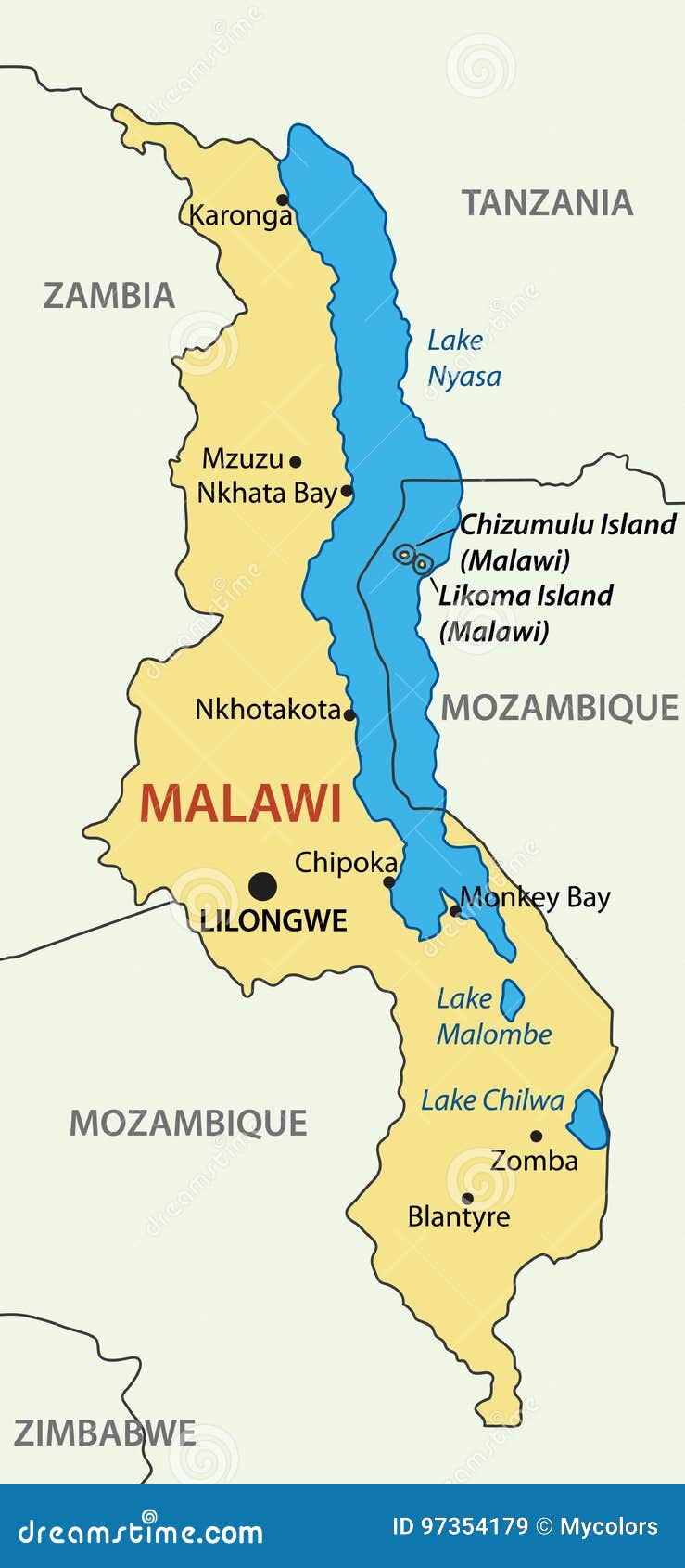 Republic Of Malawi Administrativ And Political Map Royalty-Free Stock ...