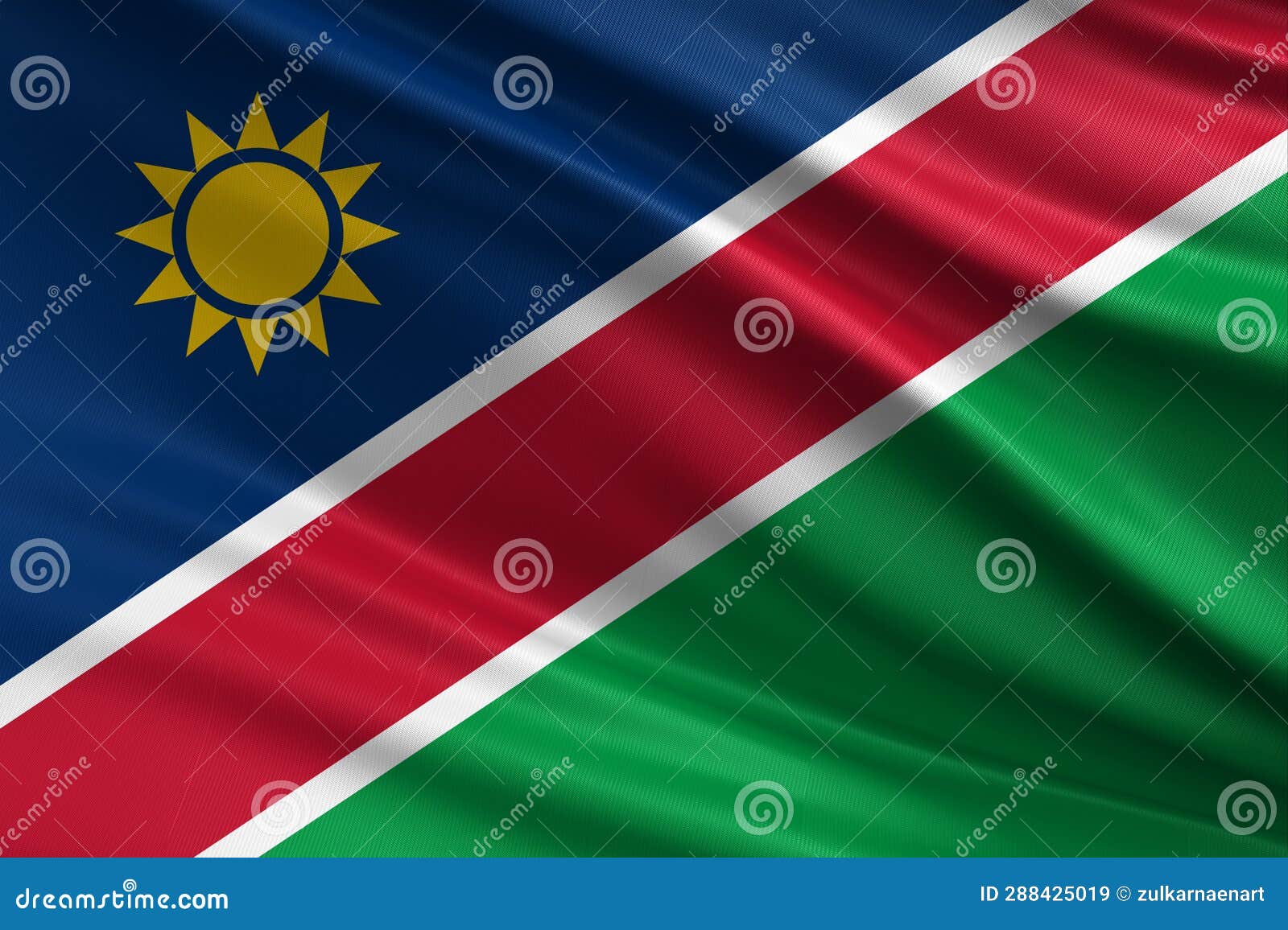 Namibia Flag with Fabric Texture, Official Colors, 3D Illustration ...