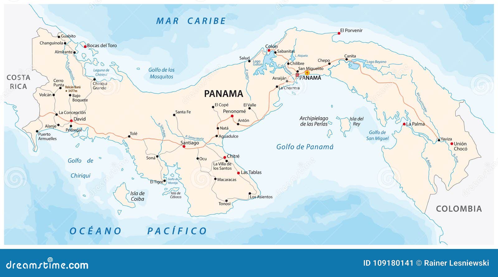 Republic of Panama Road Vector Map Stock Illustration - Illustration of ...