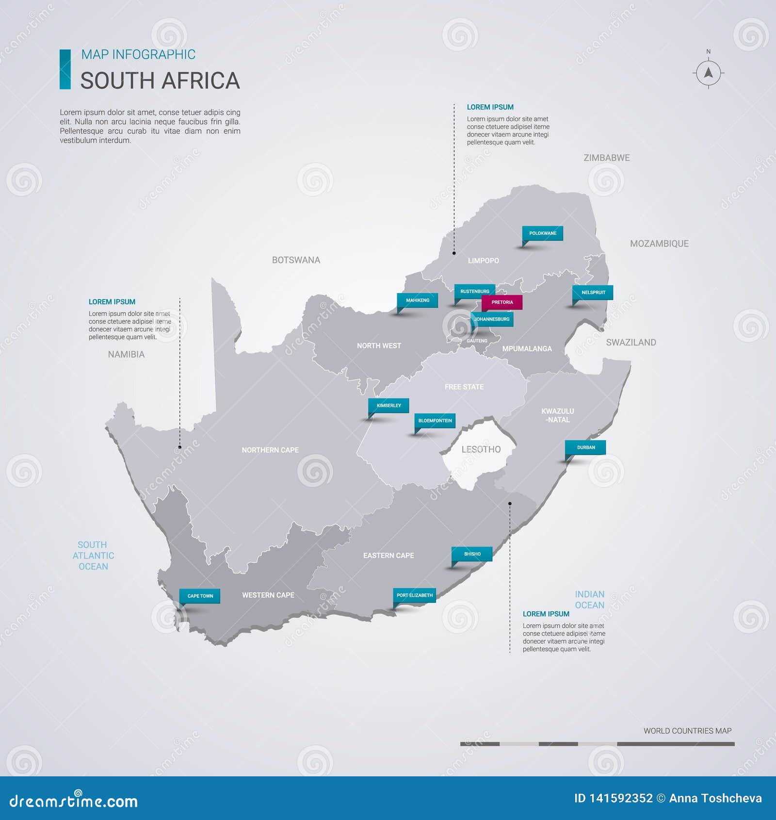 Republic of South Africa RSA Vector Map with Infographic Elements ...