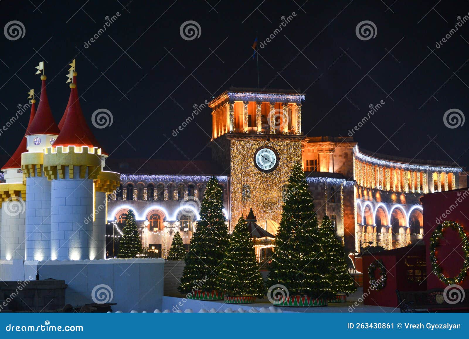 Republic Square of Yerevan and Christmas Tree. Armenia Stock Image ...