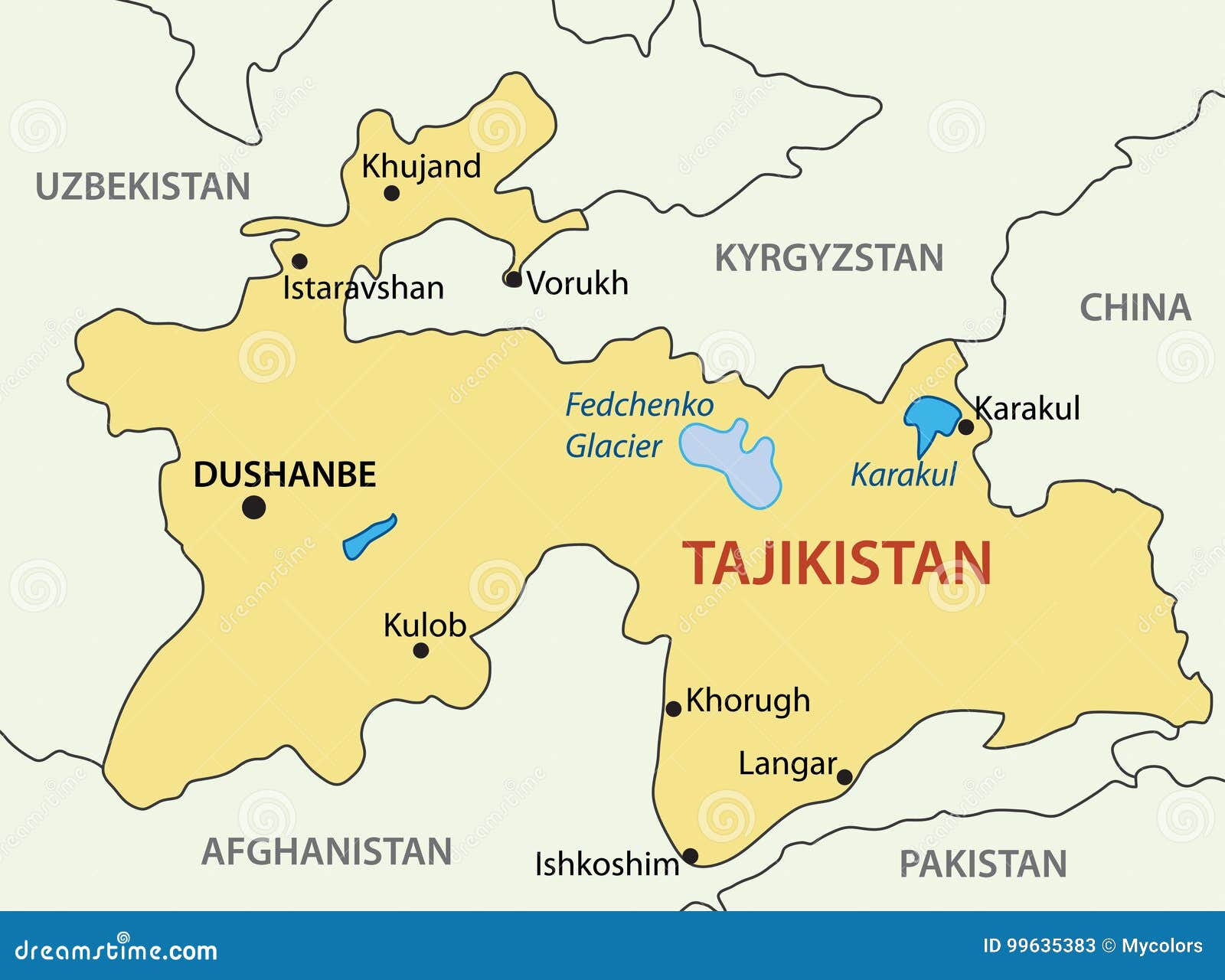 Dushanbe Republic Of Tajikistan, Regions Of Tajikistan Map Vector ...