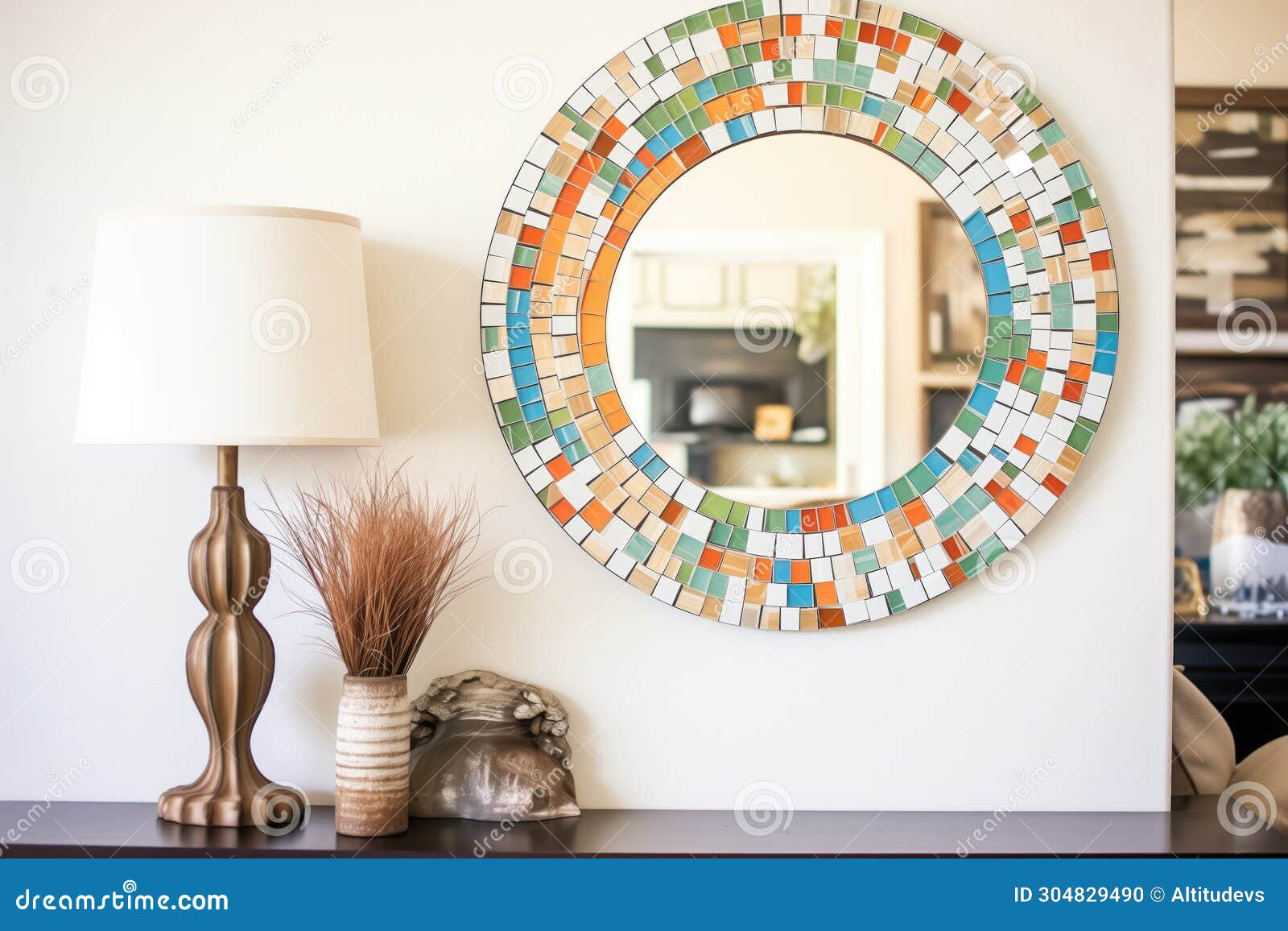 Repurposed Cd Mosaic Mirror Frame on a Bedroom Wall Stock Photo - Image ...