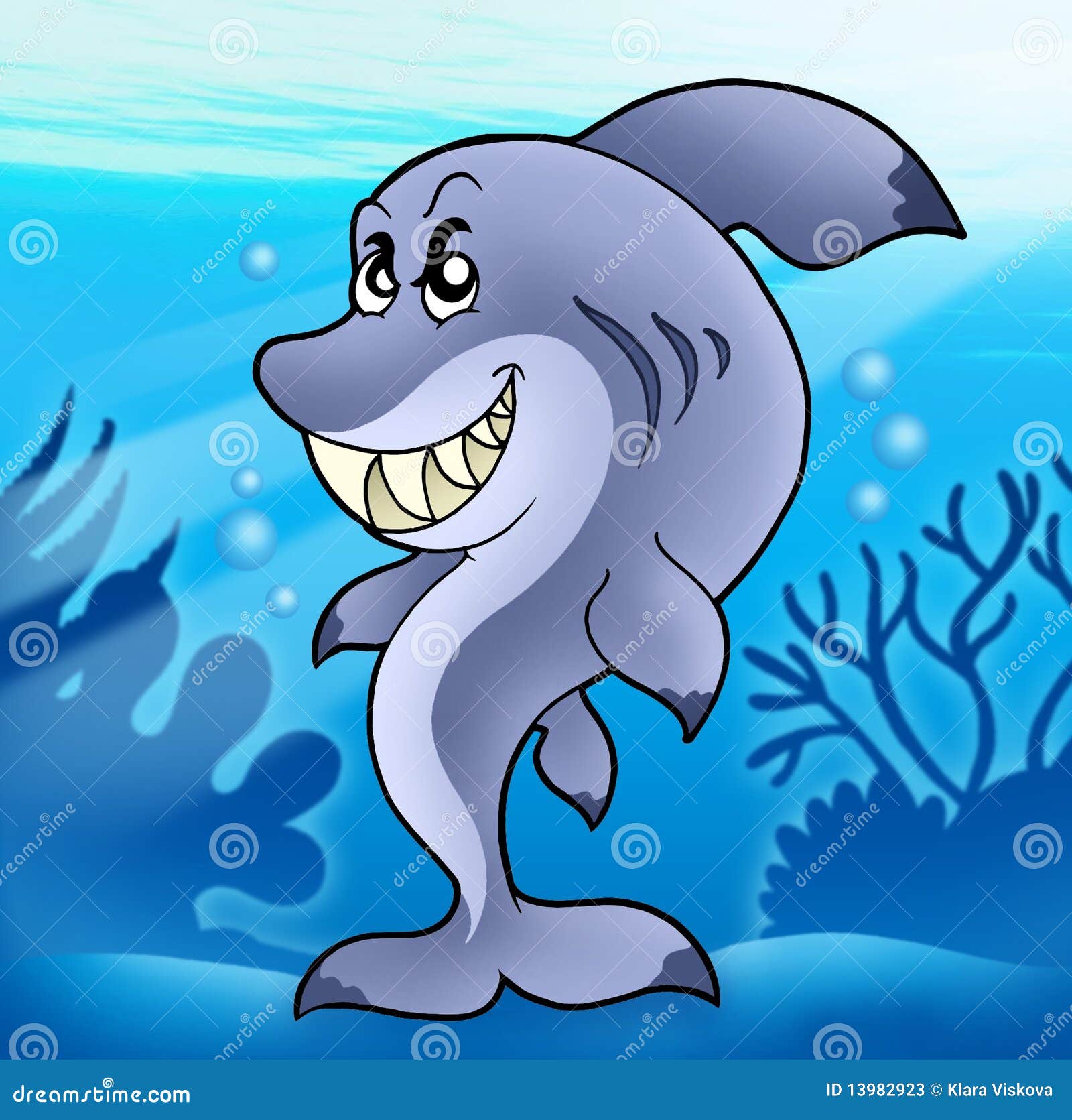 Requin drôle mignon en mer illustration stock. Illustration du mâchoire ...