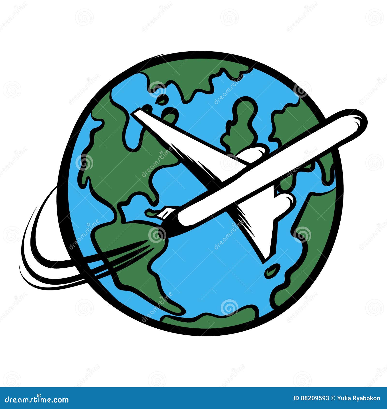 Resa Vid En Plan Symbolstecknad Film Vektor Illustrationer ...