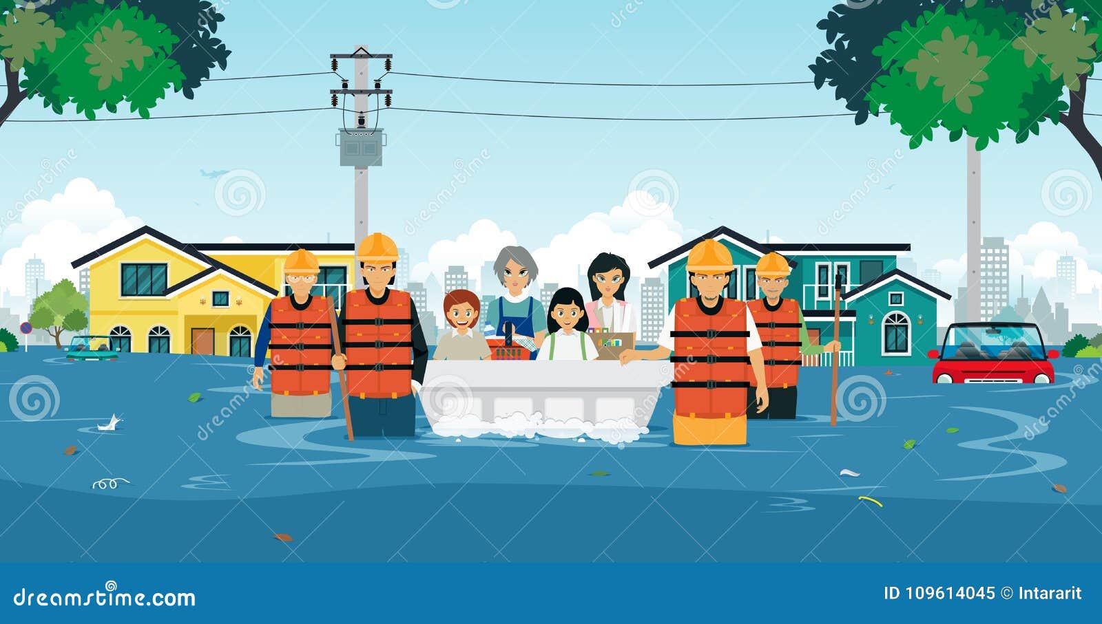 Rescate de la inundación ilustración del vector. Ilustración de hembra ...