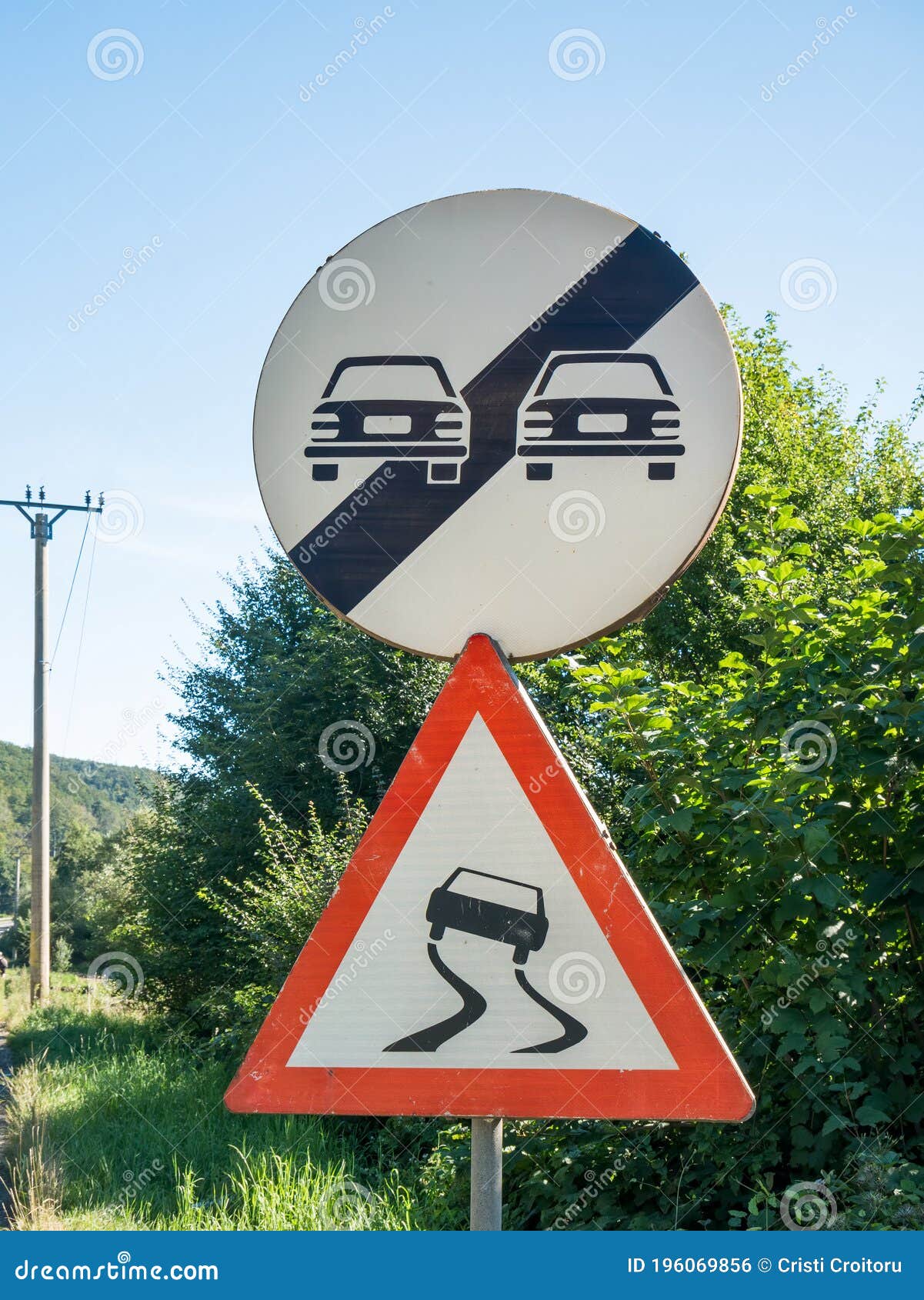 Resctriction Traffic Sign Indicator Against Blue Sky Stock Photo ...
