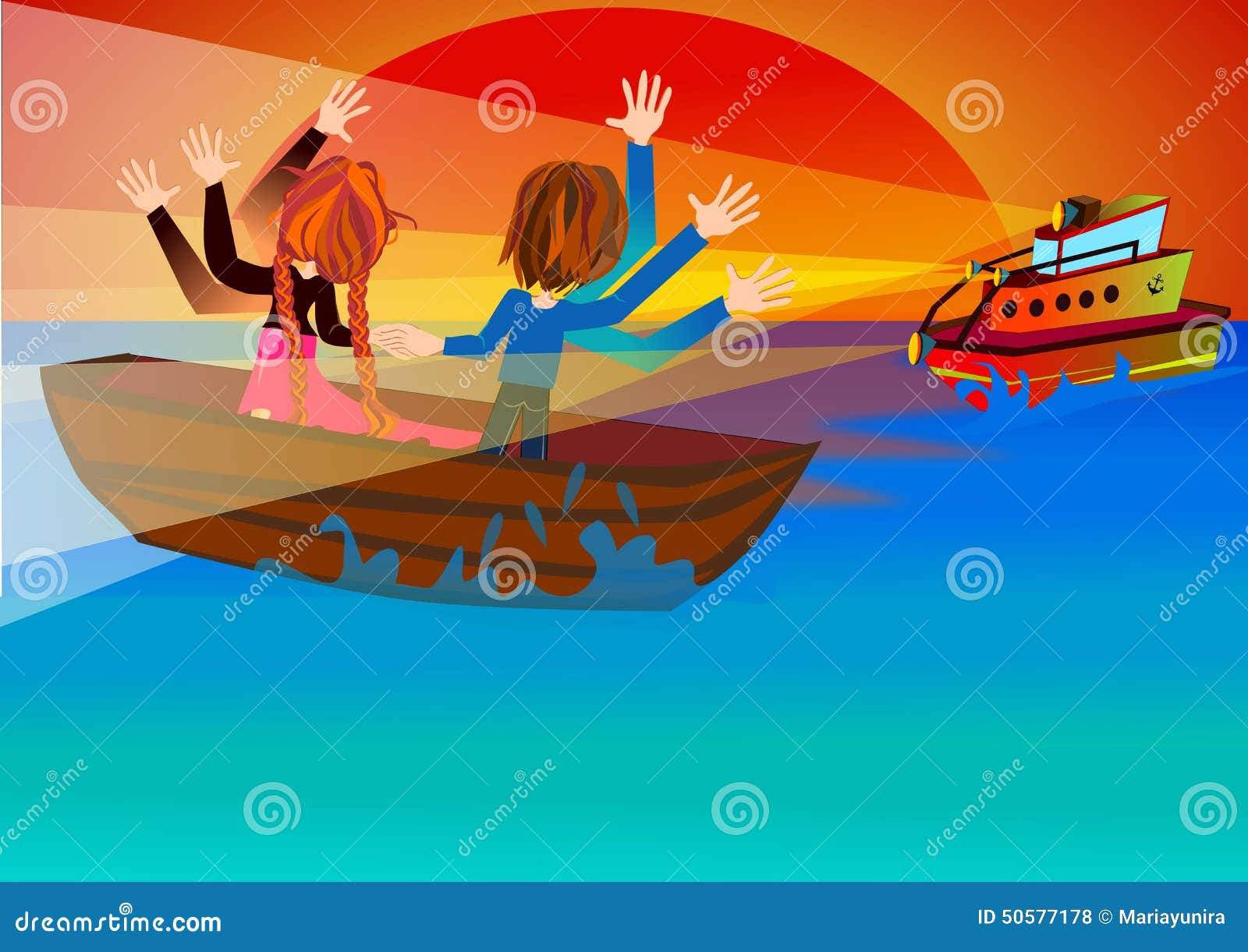 The Rescue Boat is coming stock illustration. Illustration of rescueing ...