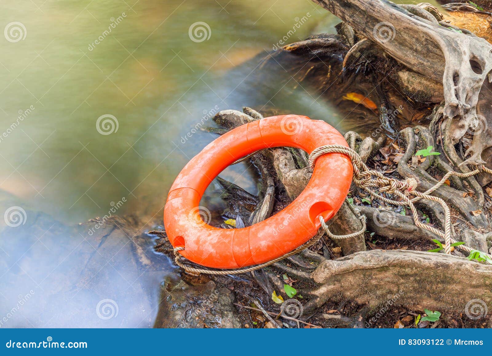 Rescue Concept, Lifebuoy Service Around Waterfall in Emergency C Stock ...