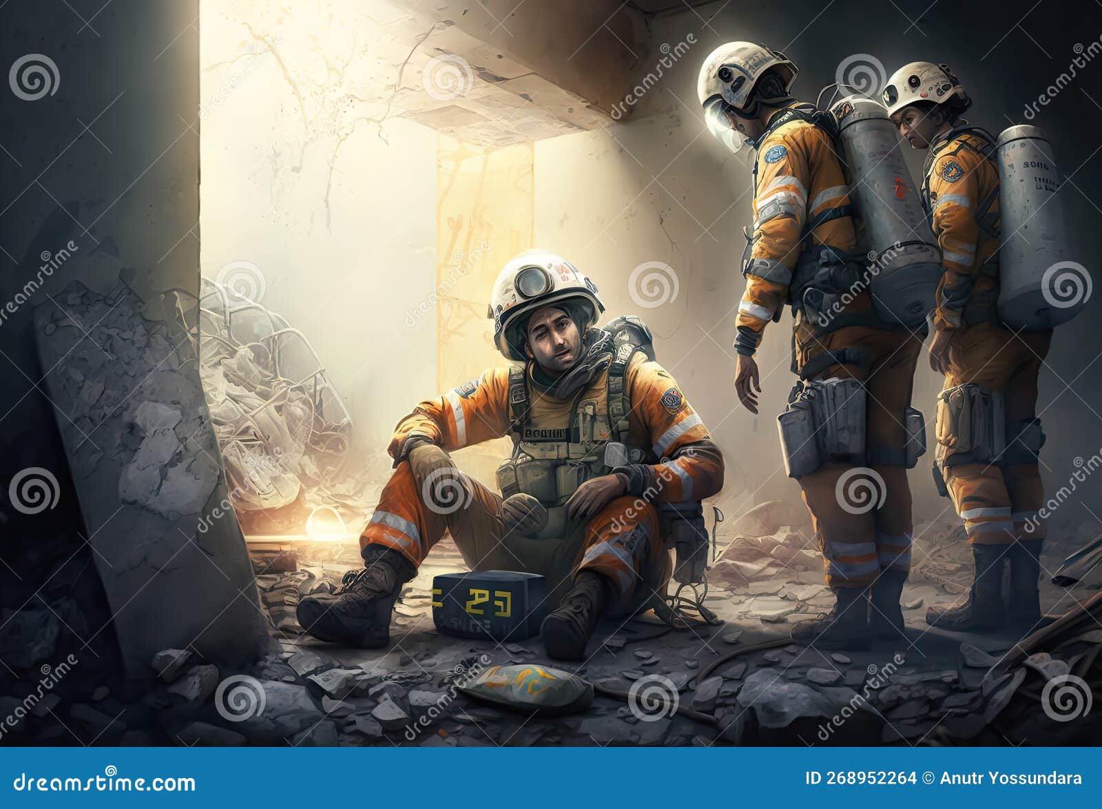 Rescue Emergency Team is Searching the Broken Building after an ...