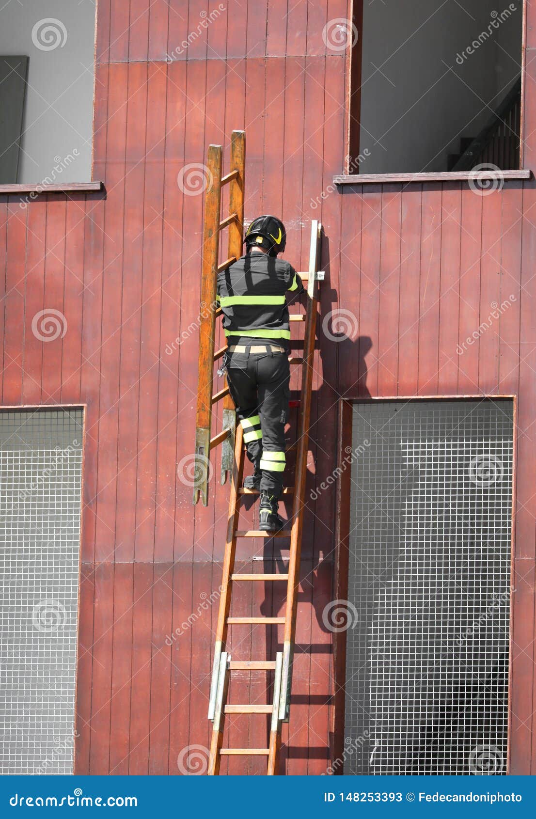 Rescue Exercises With The Ladder And Fireman Stock Image ...