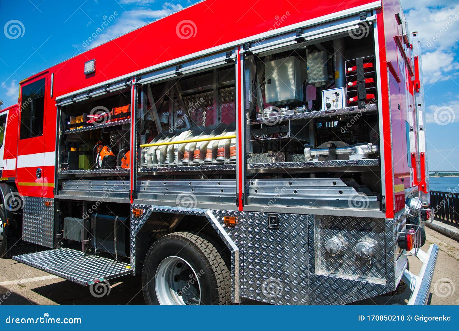Rescue Fire Truck Equipment Stock Photo - Image of department, hose ...