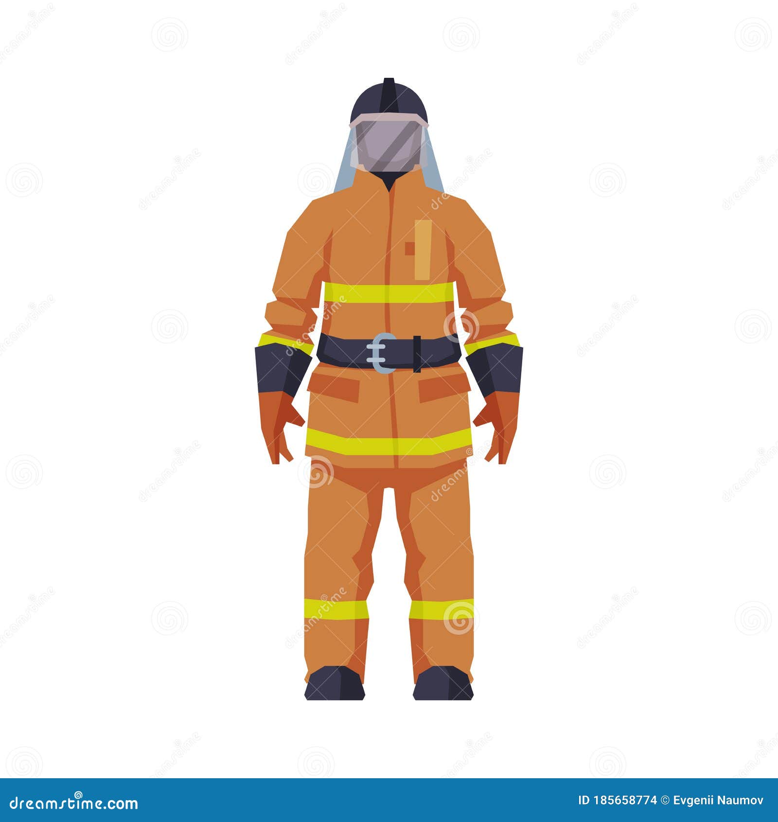 Rescue Firefighter, Fireman In Oxygen Mask And Uniform Flat Style ...