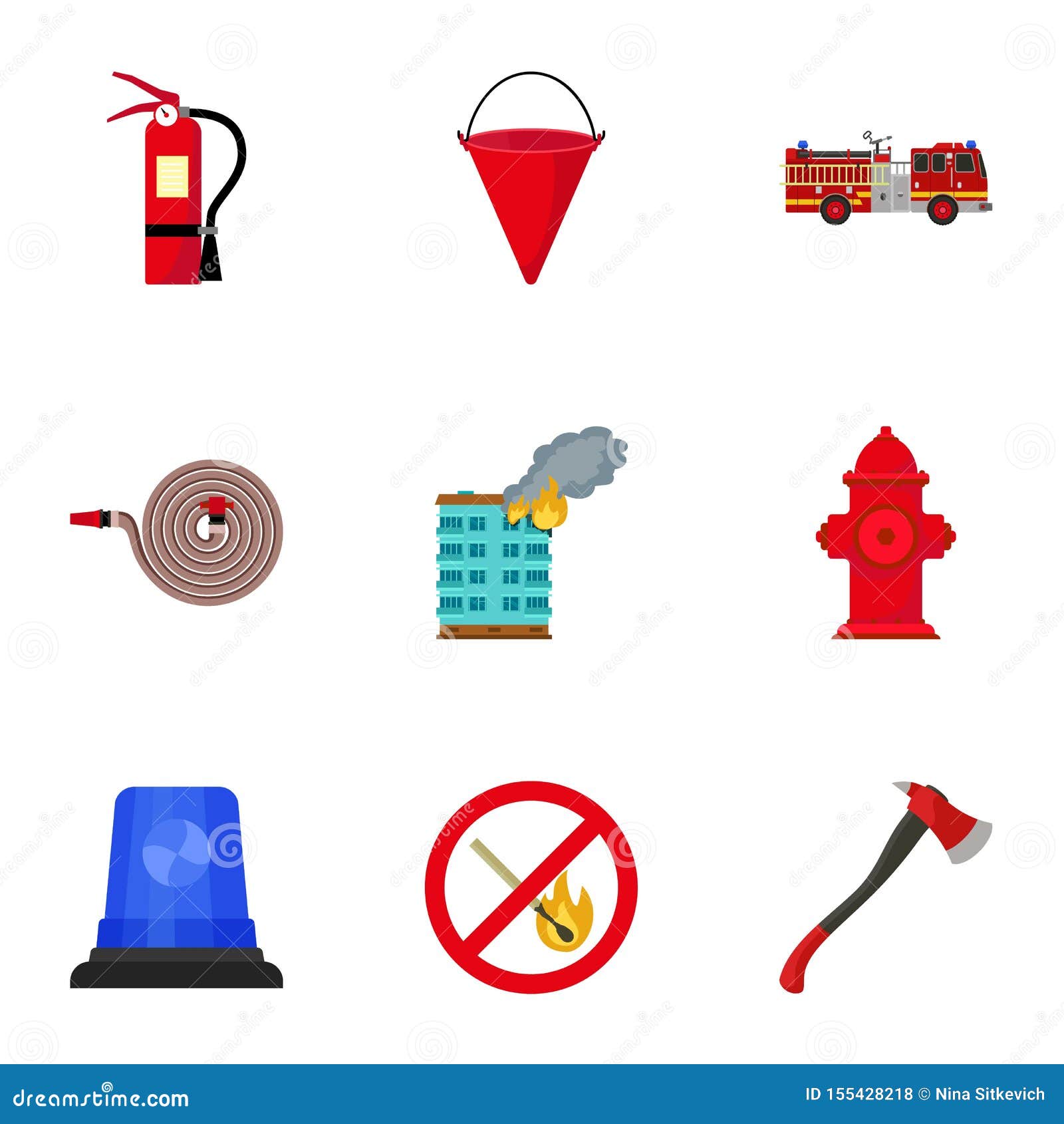 Rescue Firefighter Icon Set, Flat Style Stock Vector - Illustration of ...
