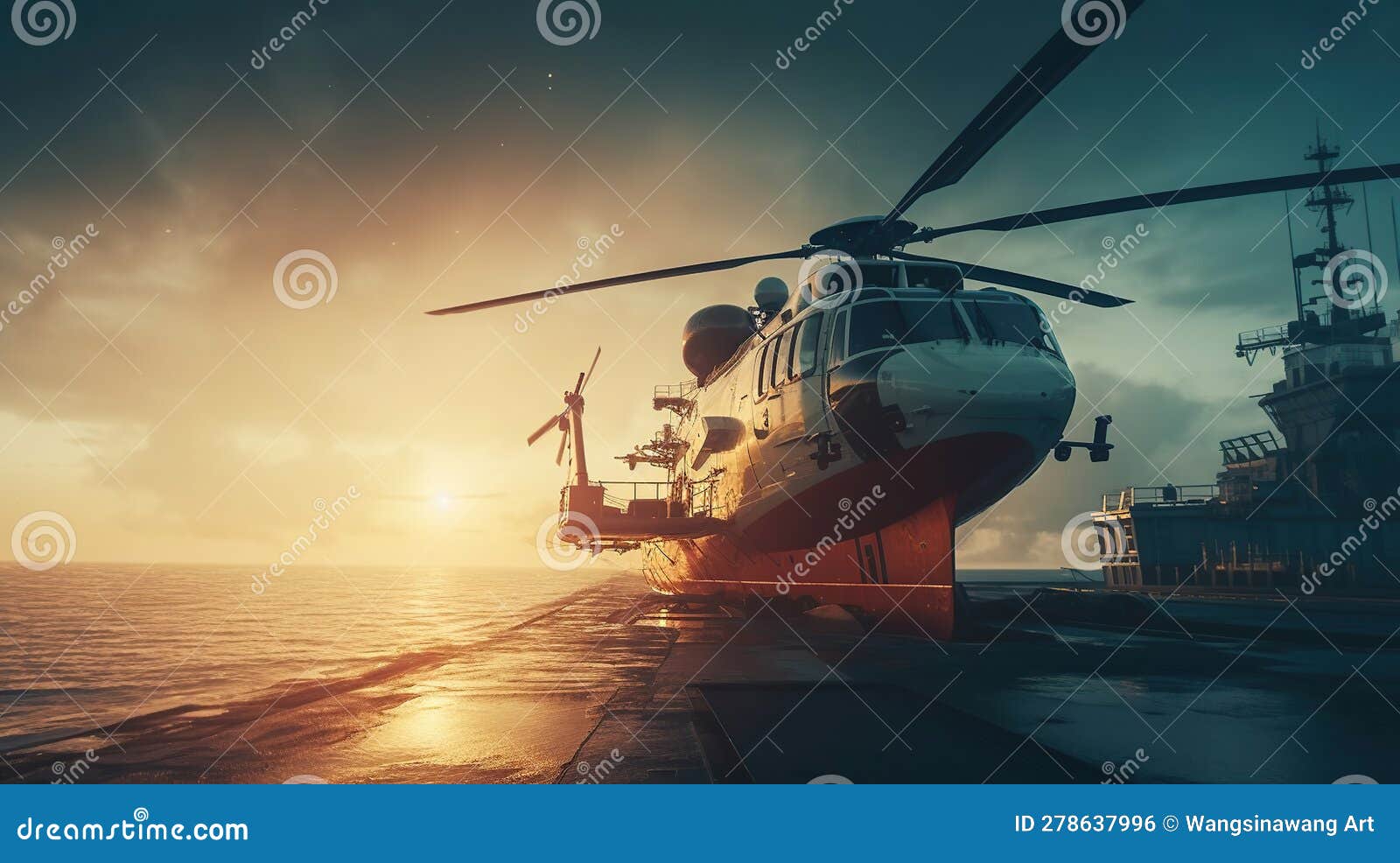 Rescue Helicopter Approaches the Ship, Generated Ai Image Stock ...