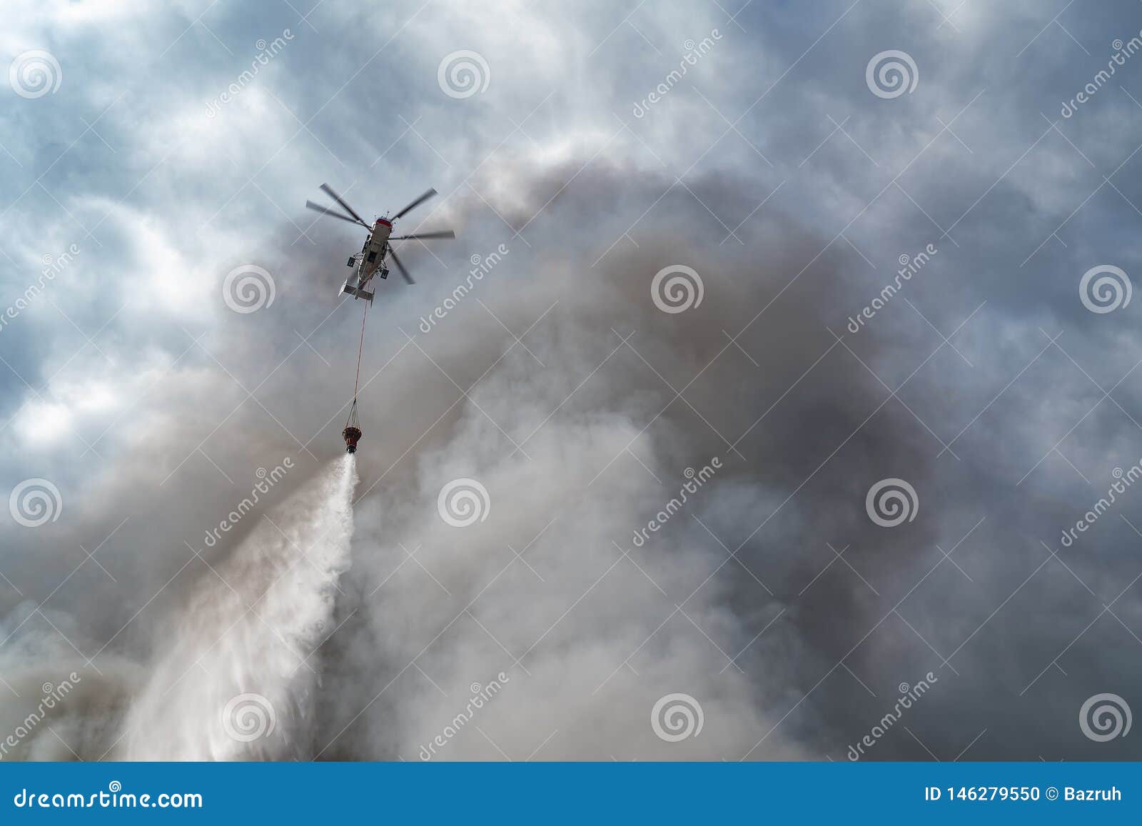 Rescue Helicopter Drops Water Extinguishes Fire Stock Photo - Image of ...