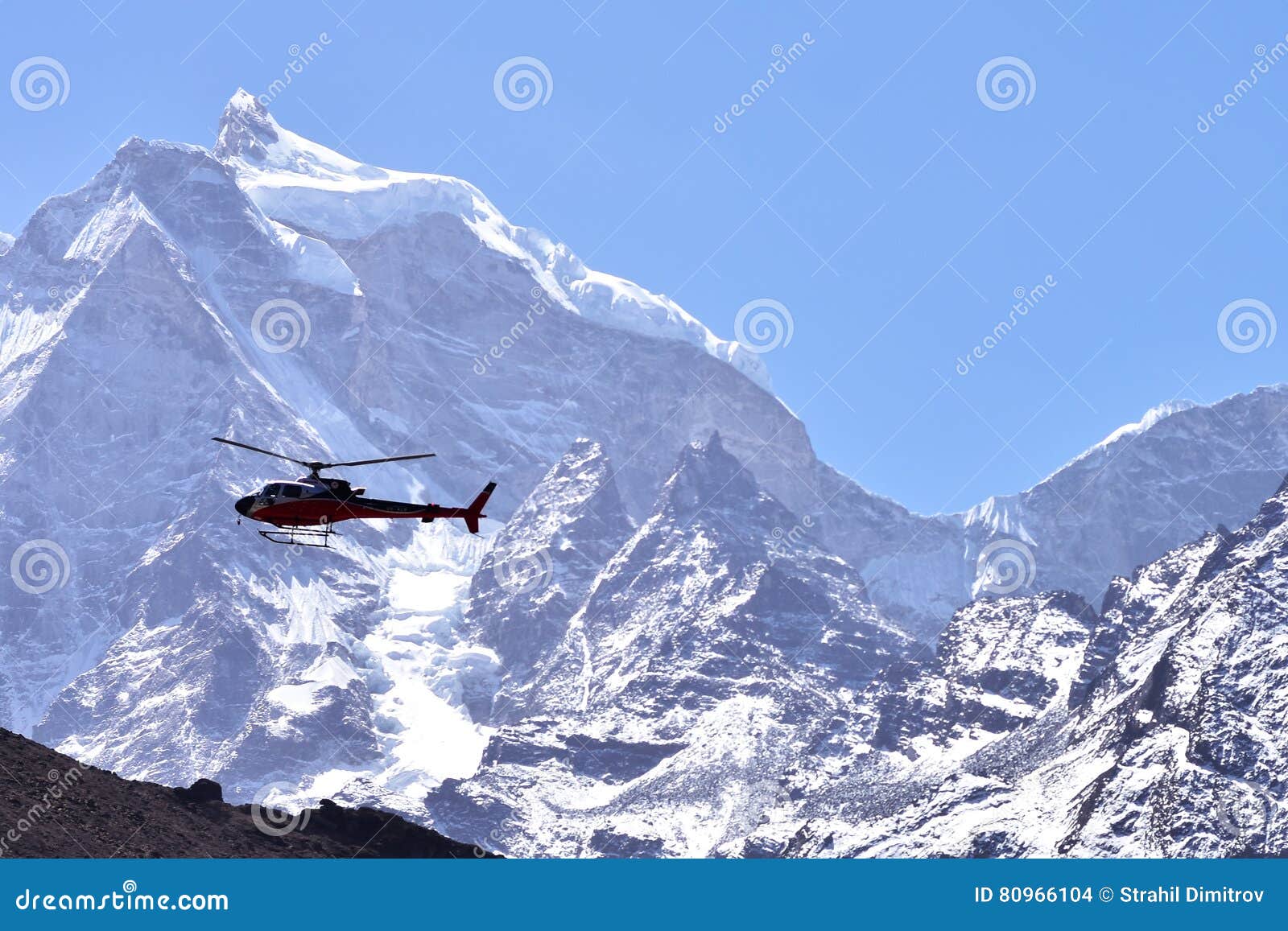 Rescue Helicopter in Flight Over Snow Capped Stock Photo - Image of ...