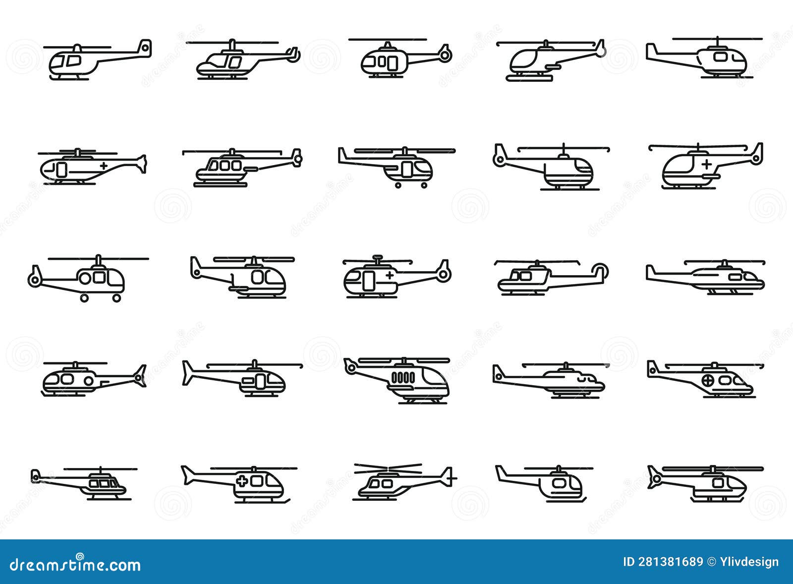 Rescue Helicopter Icons Set Outline Vector. Air Engine Stock Vector ...