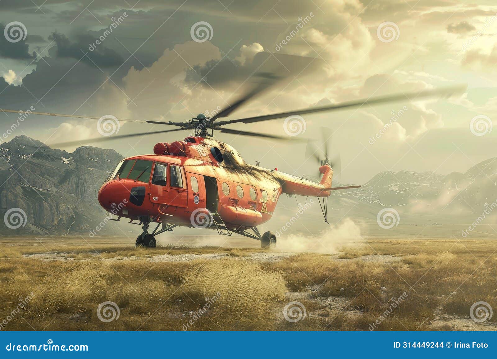 Rescue Helicopter Landing in Remote Area Stock Photo - Image of ...
