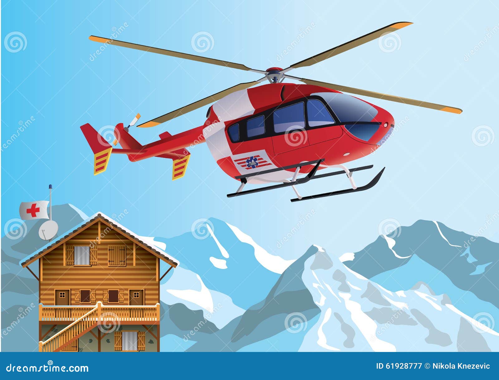 Rescue Helicopter And The Rescuers. Vector Cartoon Stock Illustration ...