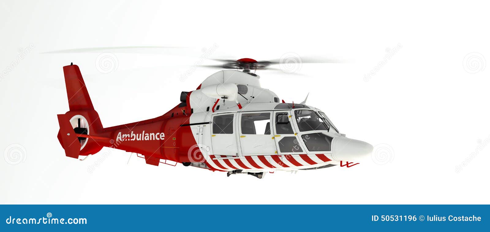 Rescue Helicopter Side View On A Isolated White Background. Red Medical ...