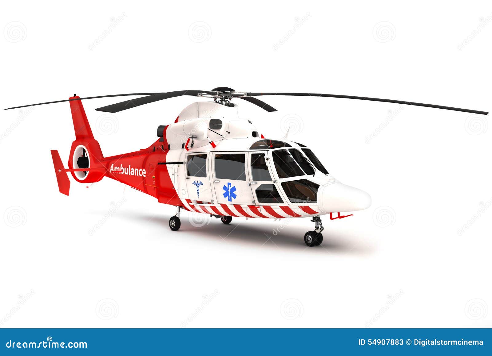 Rescue Helicopter Flying Ambulance With Cross On Red Fuselage And ...