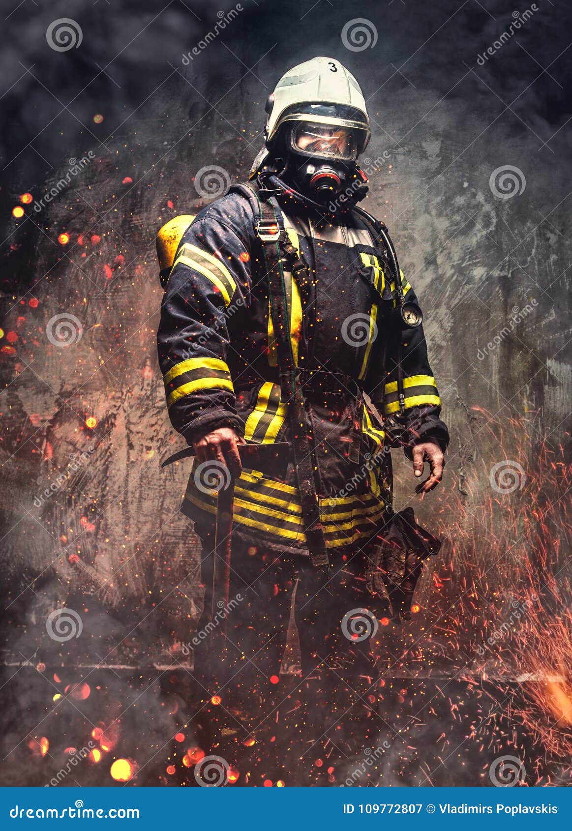 Rescue Man in Firefighter Uniform. Stock Image - Image of protective ...
