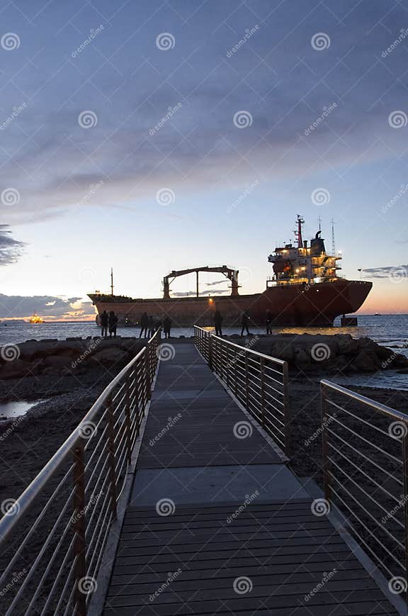Rescue Operations of a Beached Cargo Ship Stock Photo - Image of ...