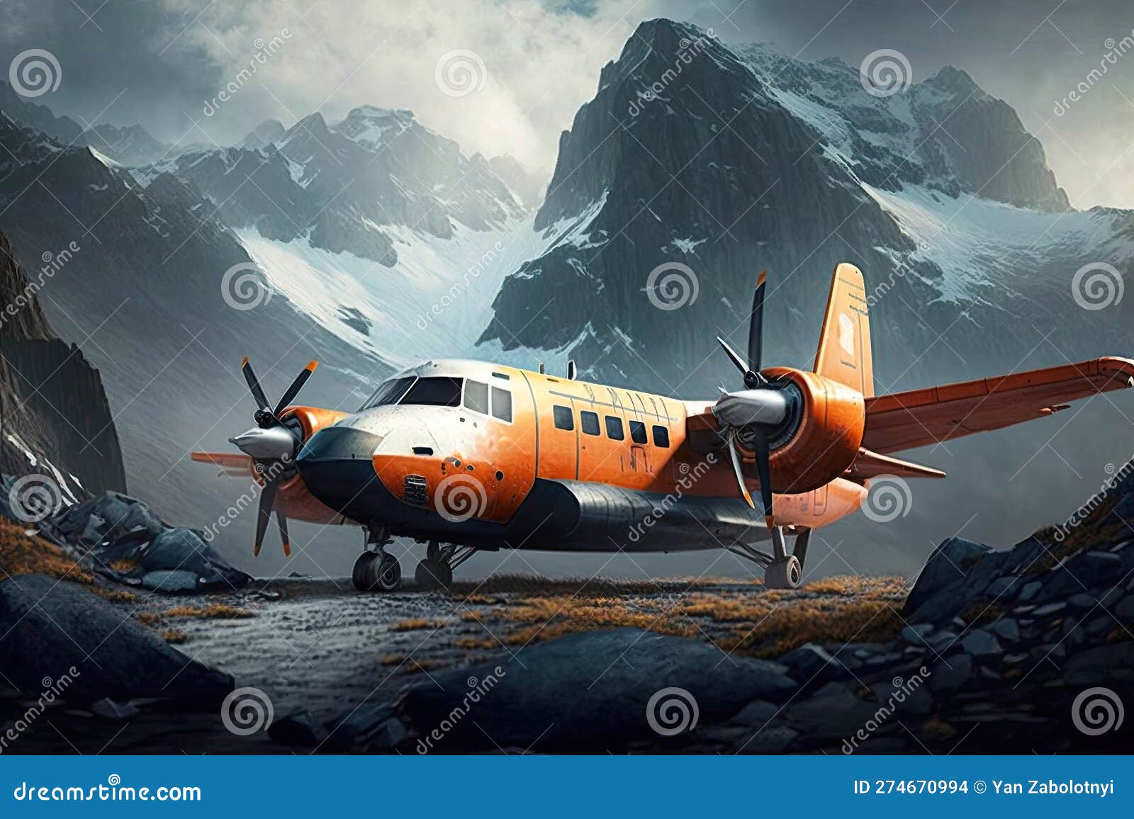 A Rescue Plane in the Mountains. Generative AI Stock Illustration ...