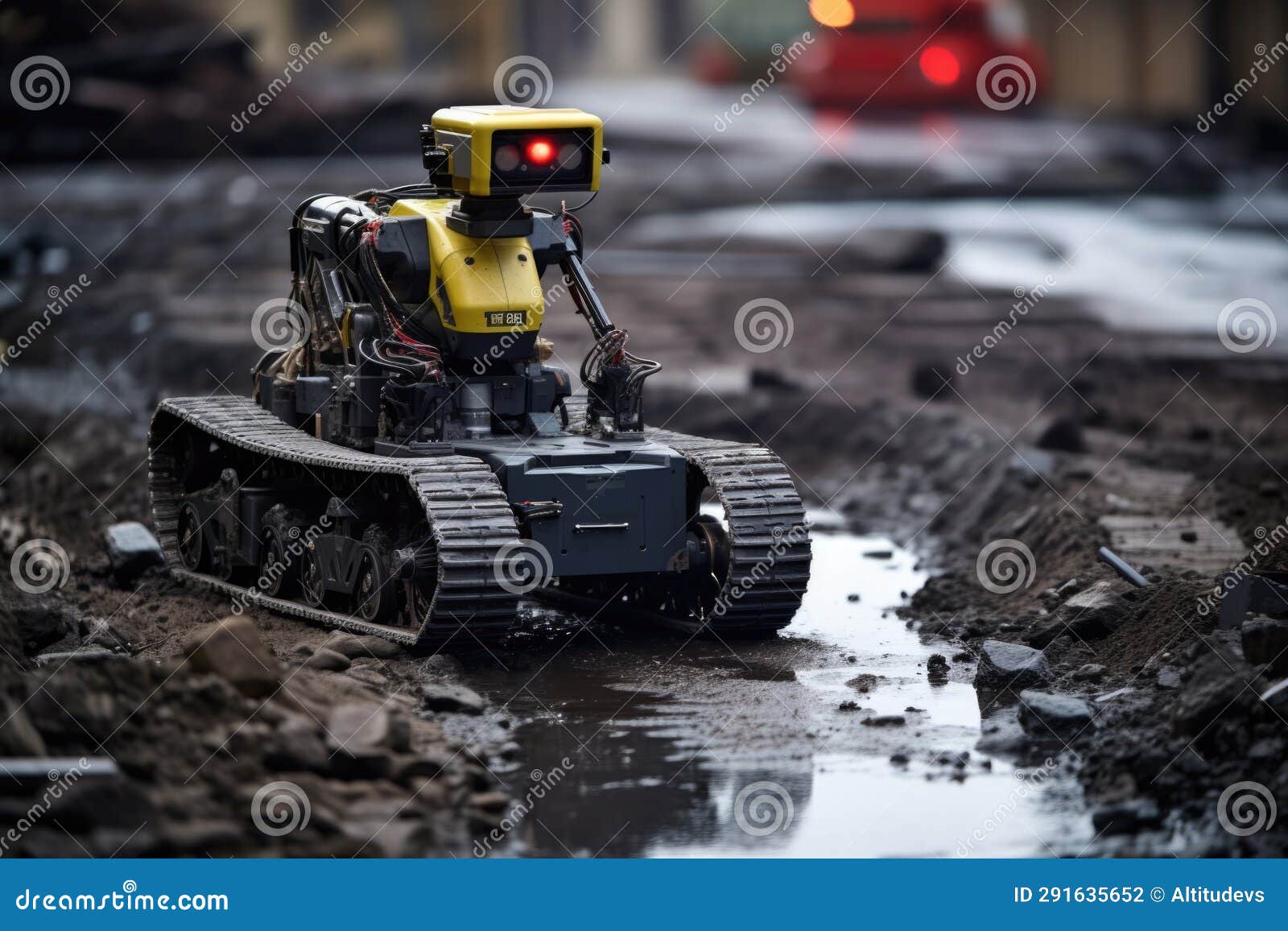 A Rescue Robot Navigating through a Disaster Scene Stock Photo - Image ...