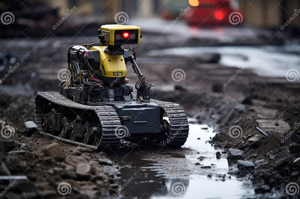 A Rescue Robot Navigating through a Disaster Scene Stock Photo - Image ...