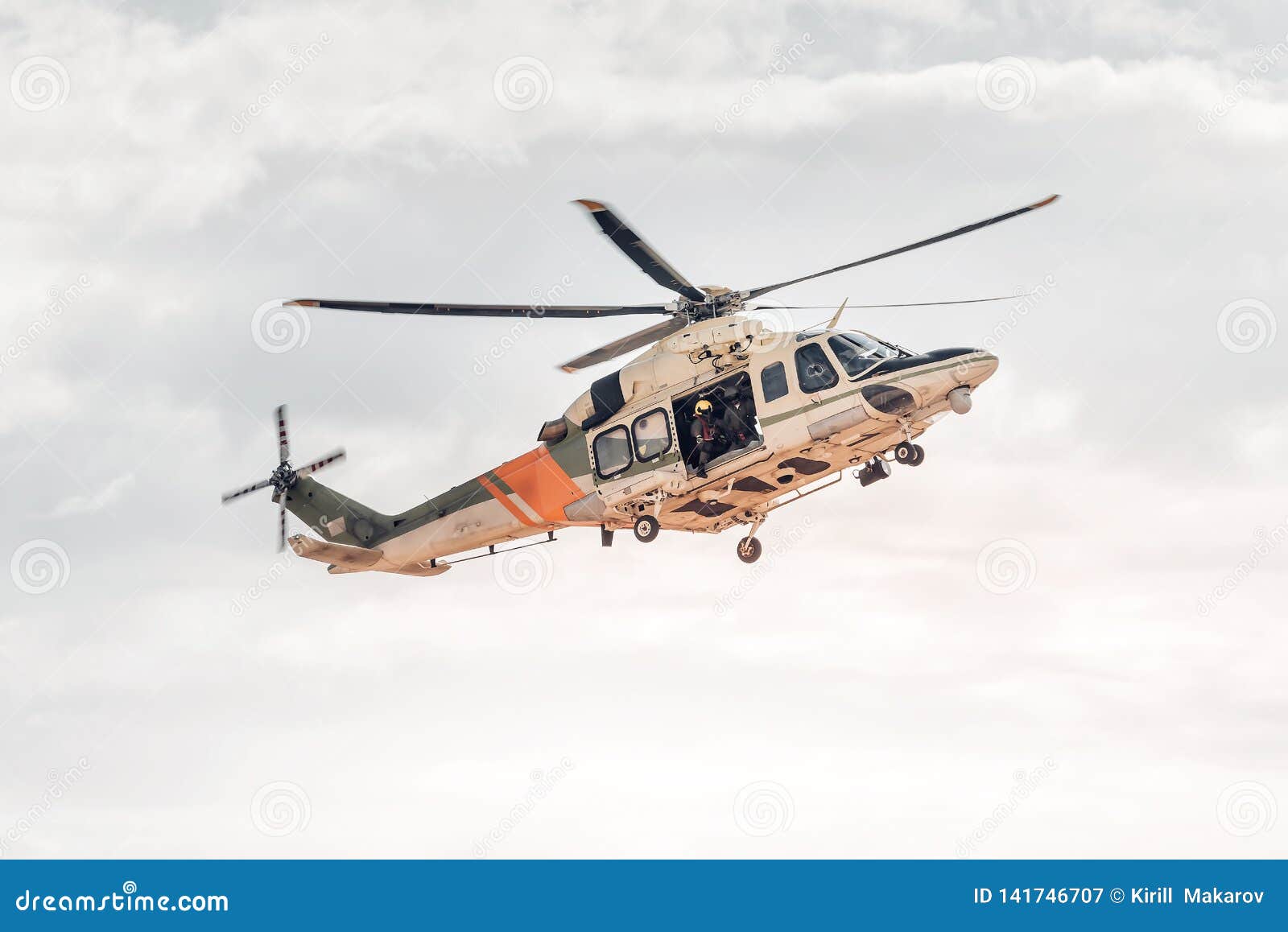 Rescue Team with Helicopter. Emergency Accident Service Stock Image ...