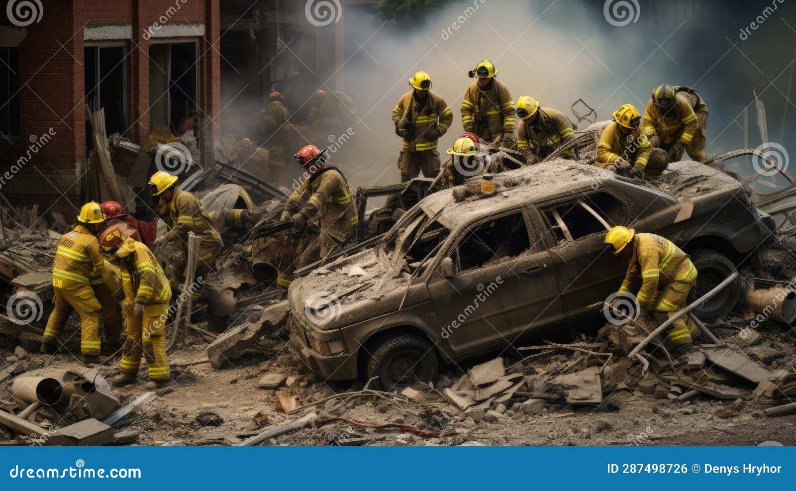 The Rescue Team is Working at the Site of the Man-made Disaster ...