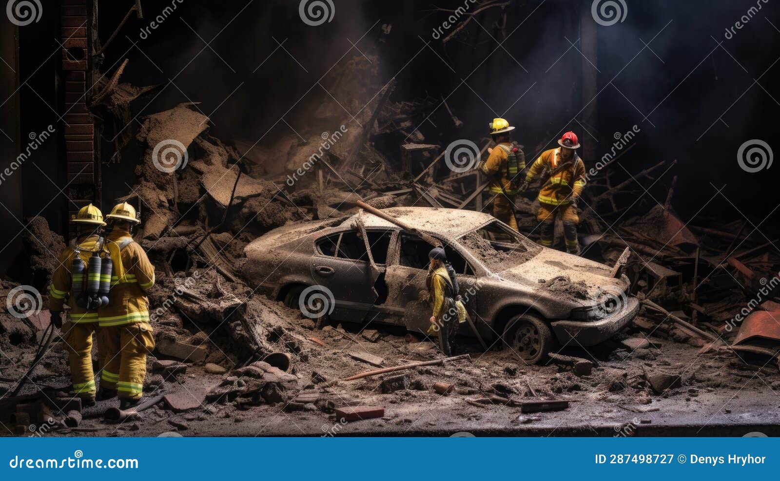 The Rescue Team is Working at the Site of the Man-made Disaster ...