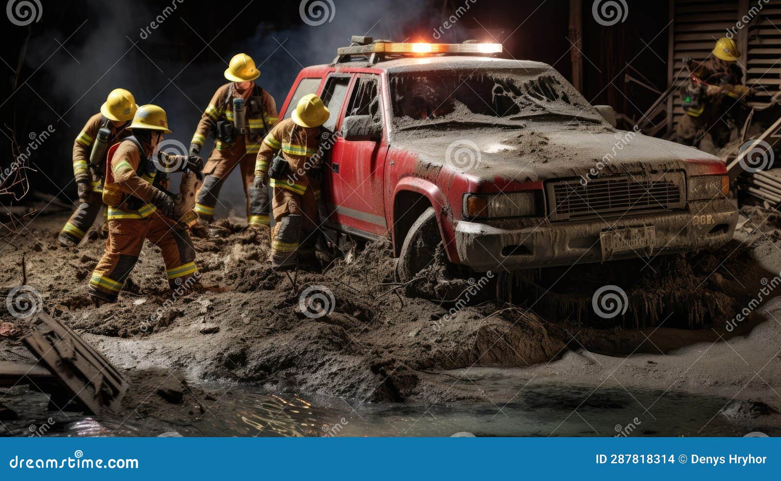 The Rescue Team is Working at the Site of the Man-made Disaster ...