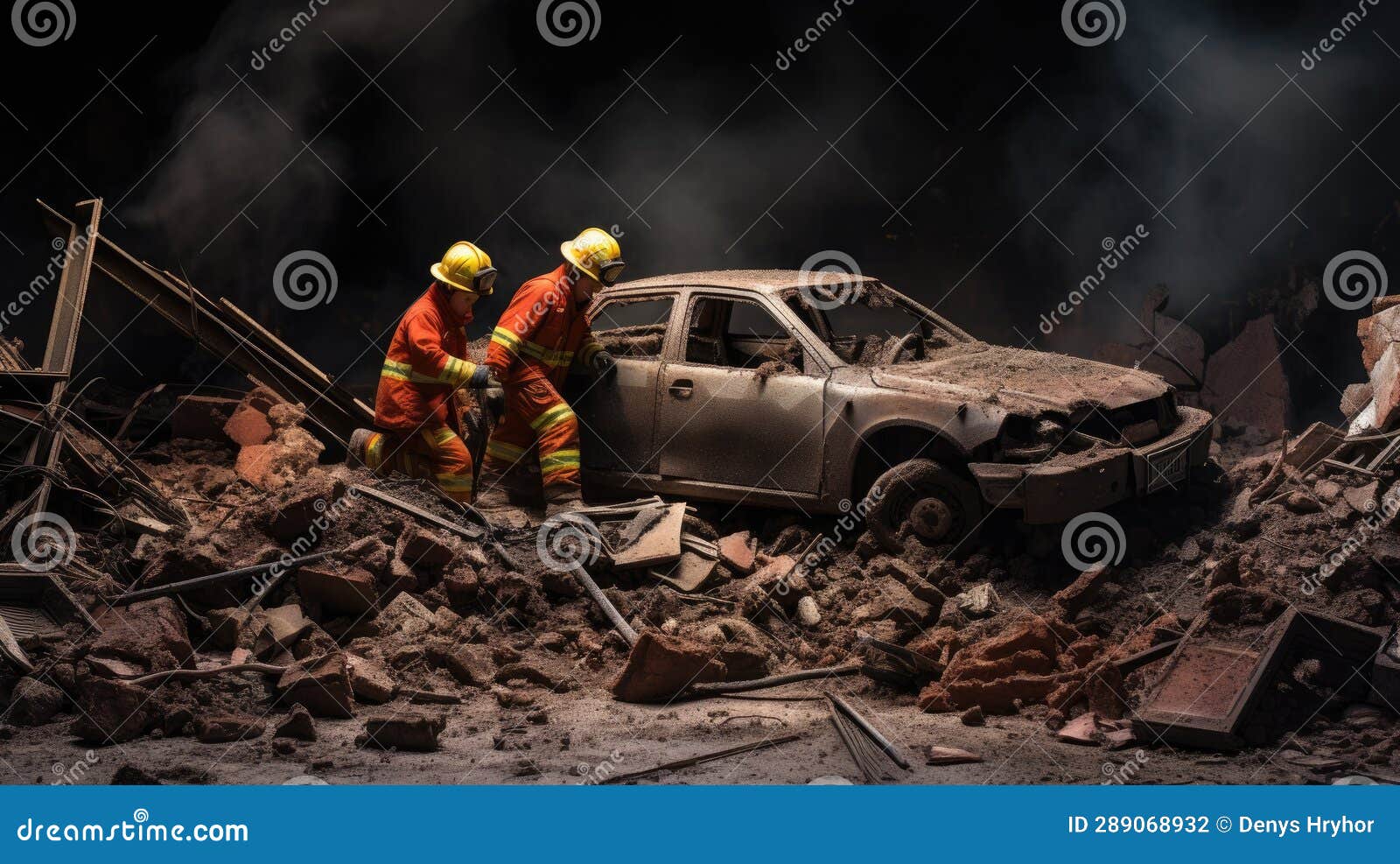 The Rescue Team is Working at the Site of the Man-made Disaster ...