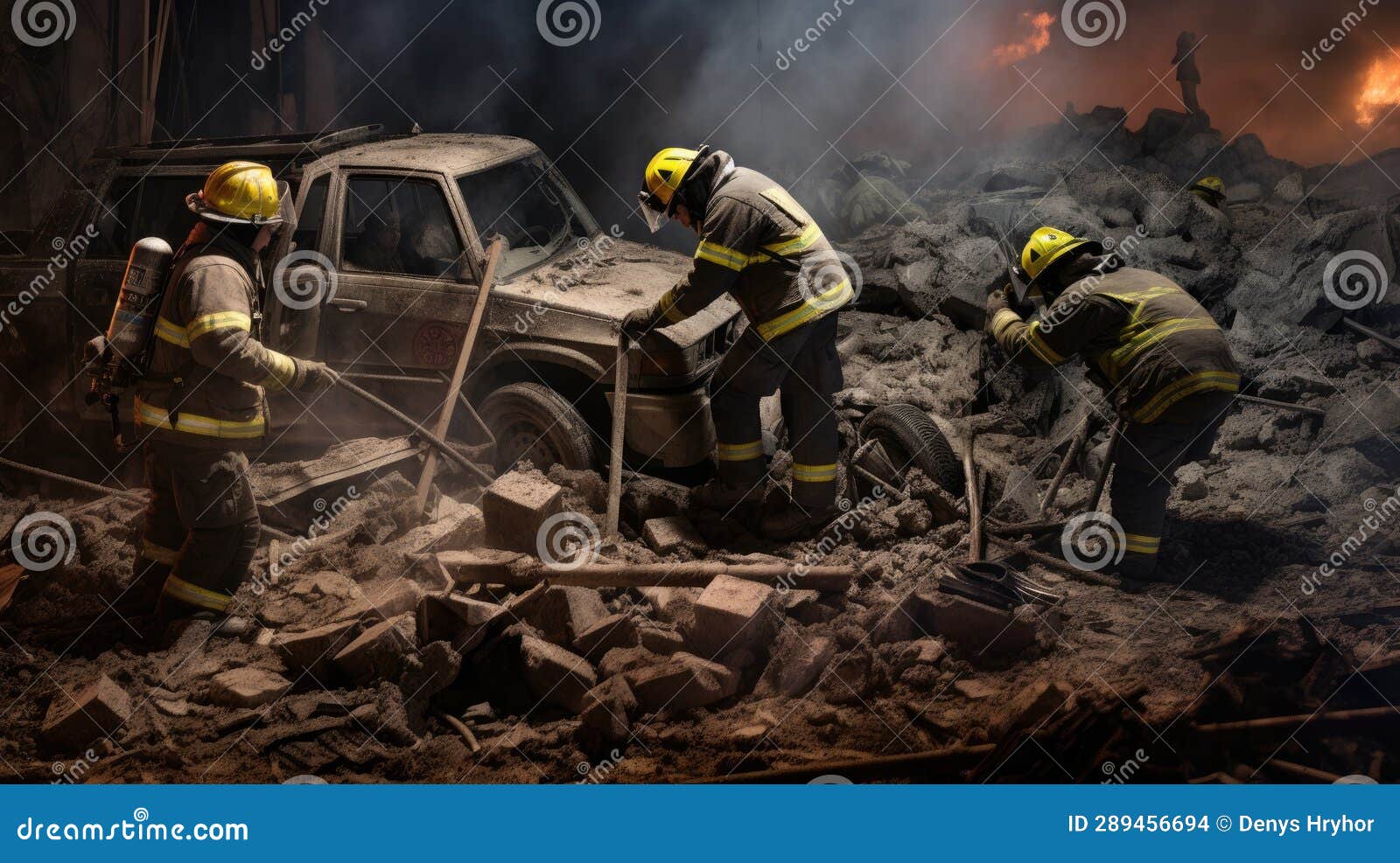 The Rescue Team is Working at the Site of the Man-made Disaster ...