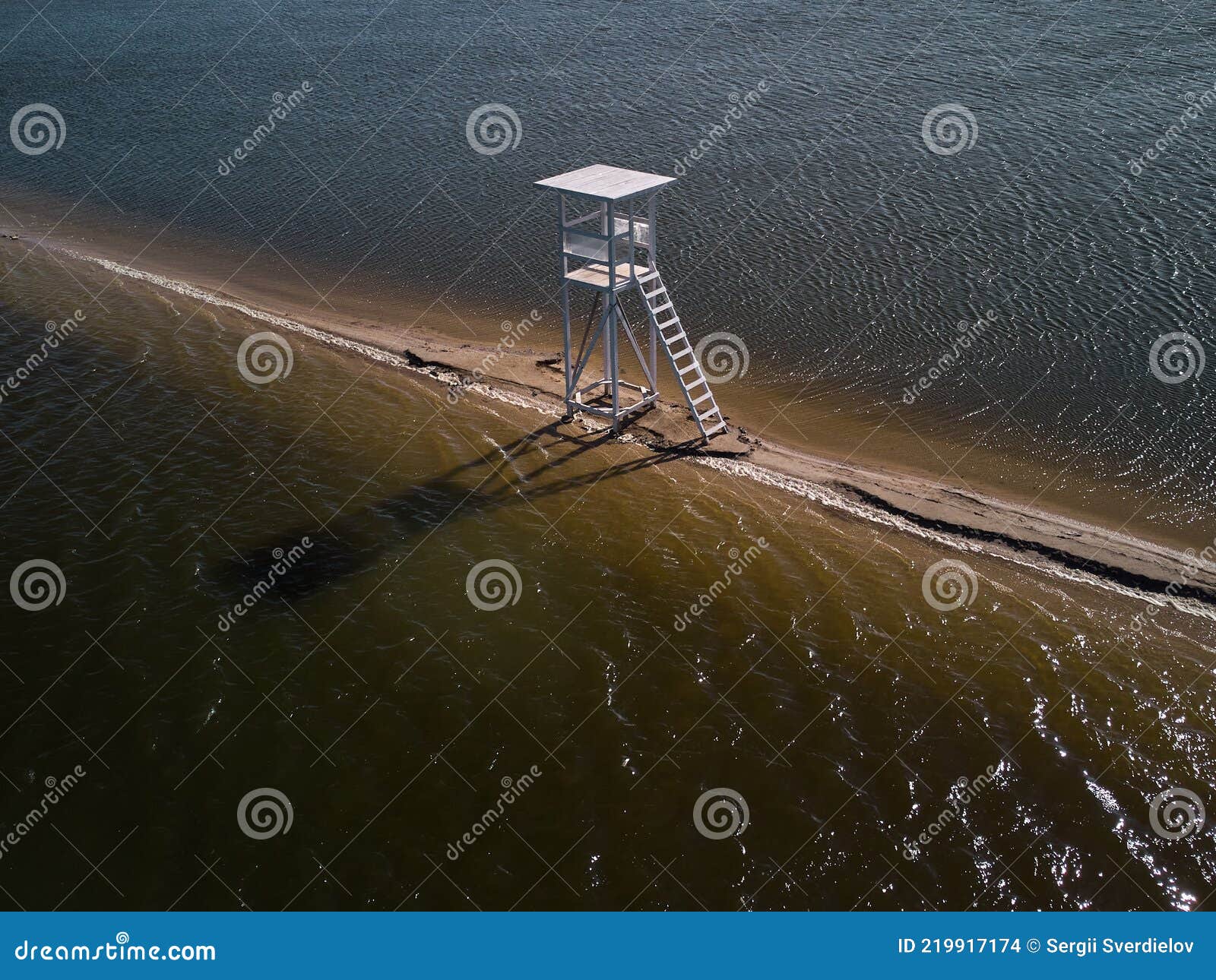 Rescue Tower on a Sand Spit on the Lake Aerial View Stock Photo - Image ...