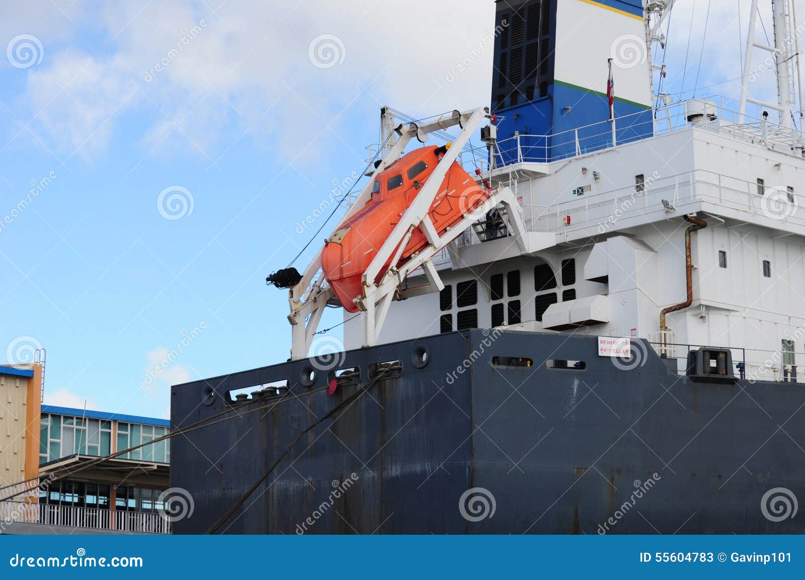 Rescue Vessel on Stern of Cargo Ship Stock Image - Image of vessel ...
