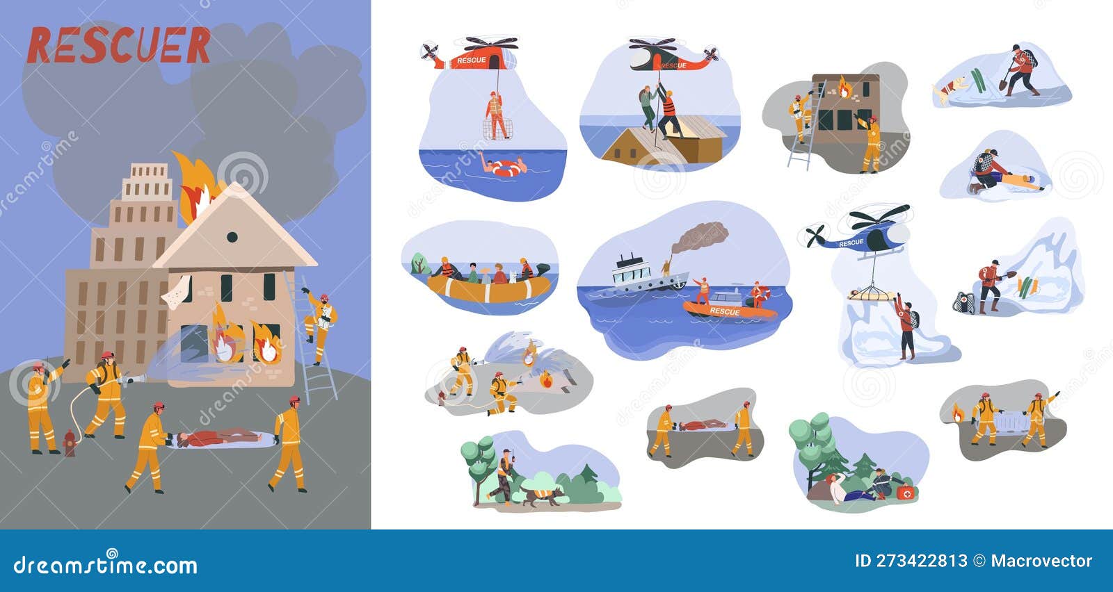 Rescuer Composition Set stock vector. Illustration of searching - 273422813