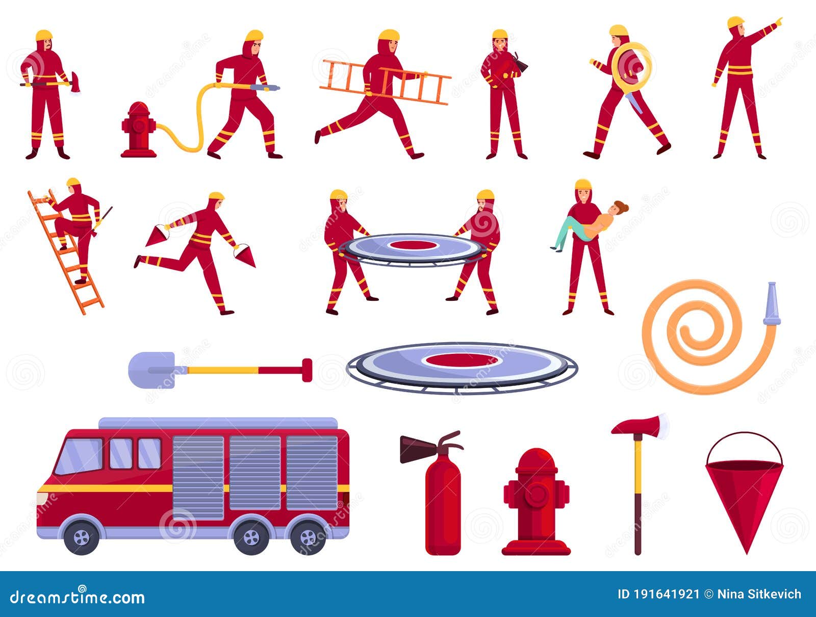 Rescuer Icons Set, Cartoon Style Stock Vector - Illustration of fighter ...