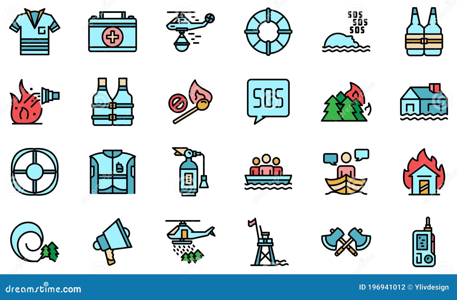 Rescuer Icons Set Vector Flat Stock Vector - Illustration of fireman ...