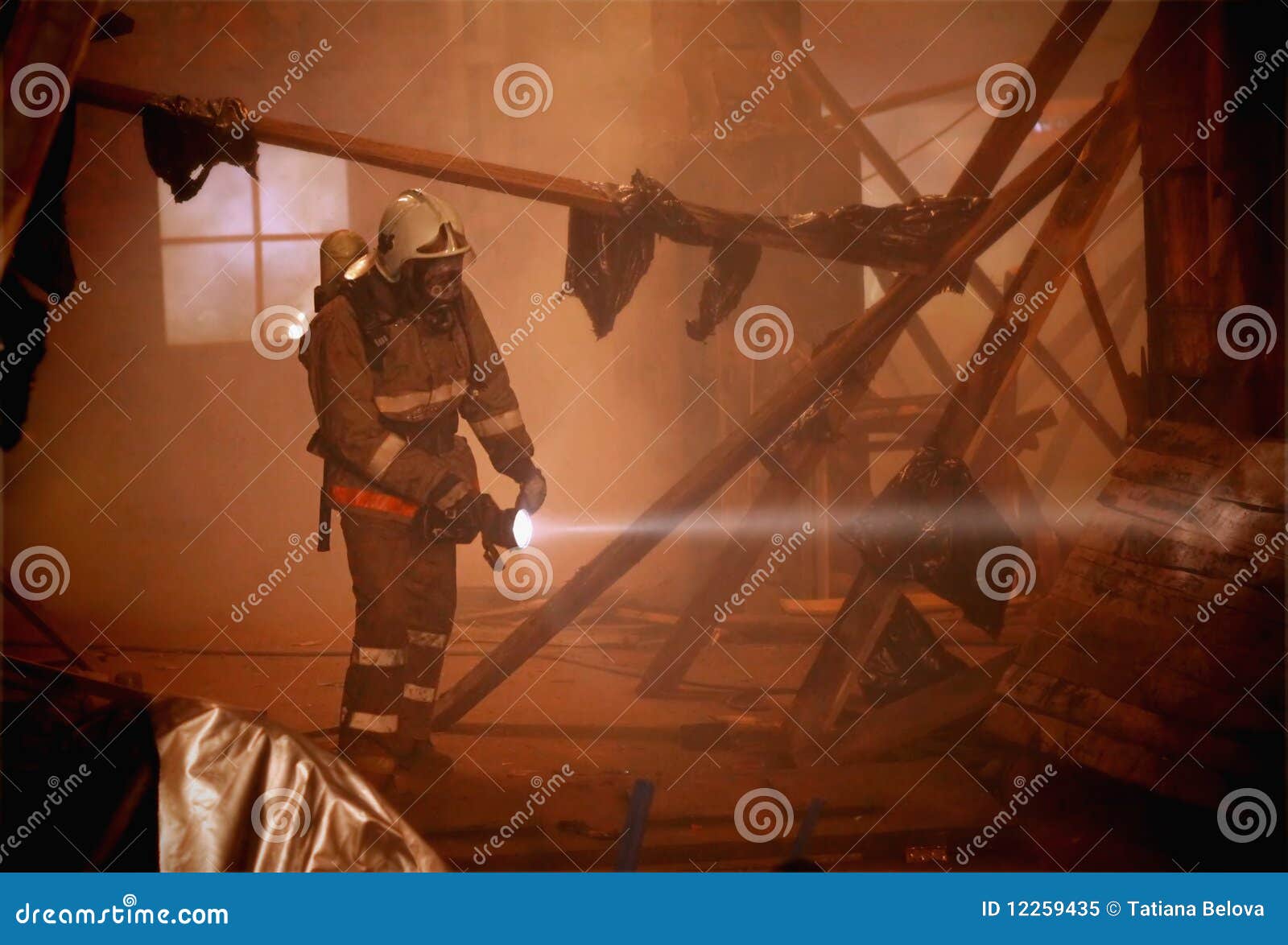 Rescuer Search Victims on Fire Stock Image - Image of safety, fighting ...